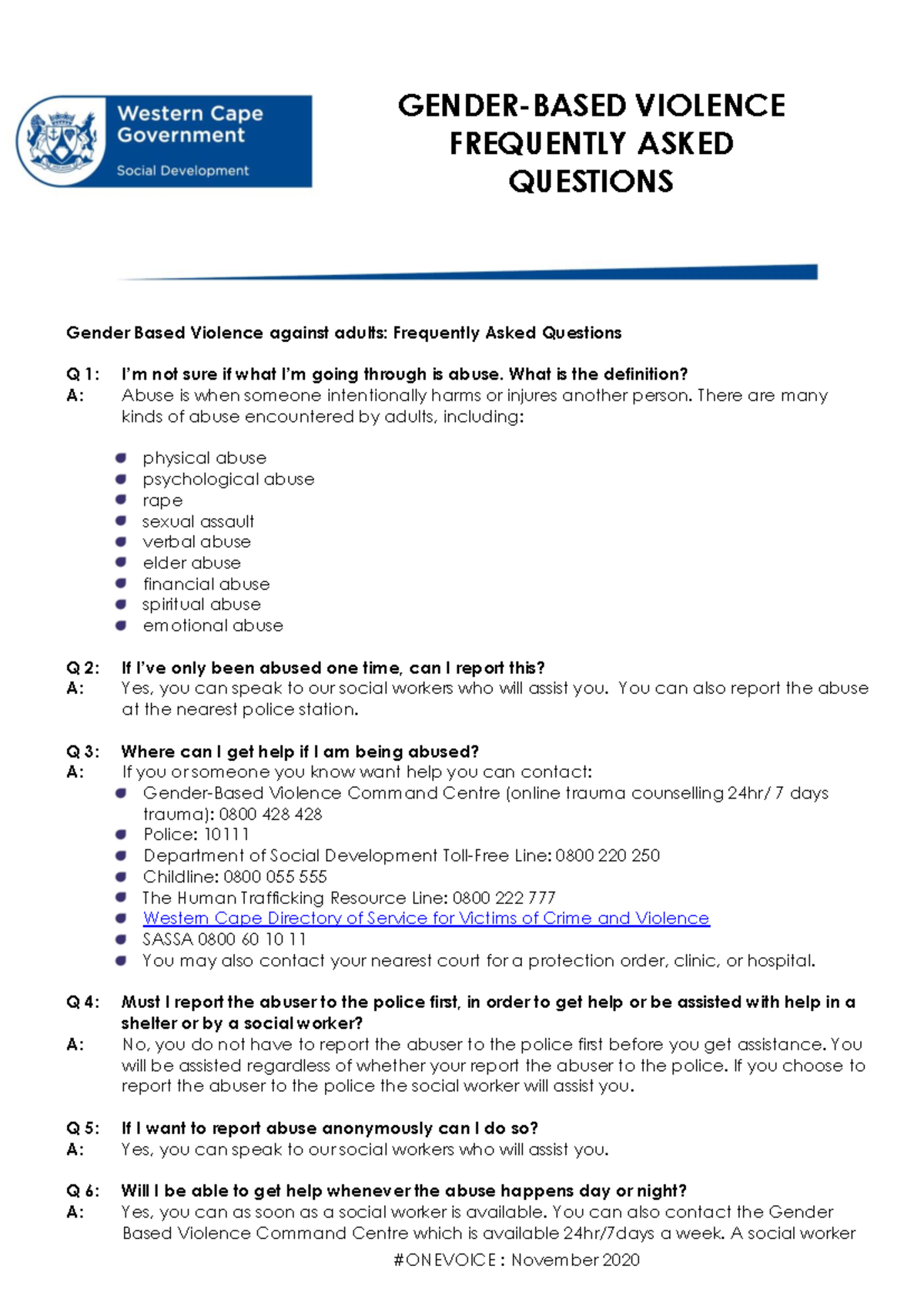 Faq gender based violence - #ONEVOICE : November 20 20 GENDER-BASED ...