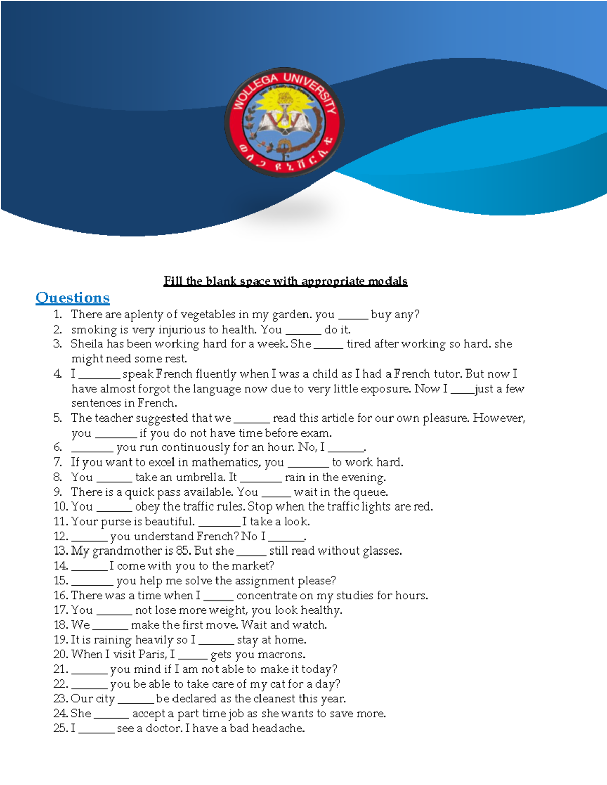 Tere Modals - English speech - Fill the blank space with appropriate ...