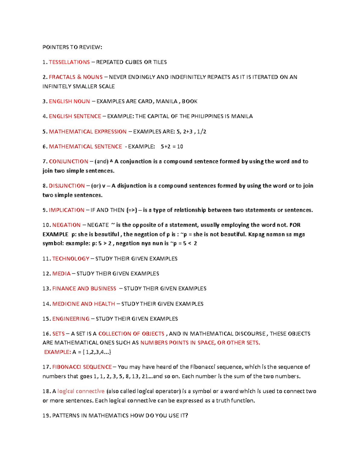 Reviewer IN MATH - POINTERS TO REVIEW: 1. TESSELLATIONS – REPEATED ...
