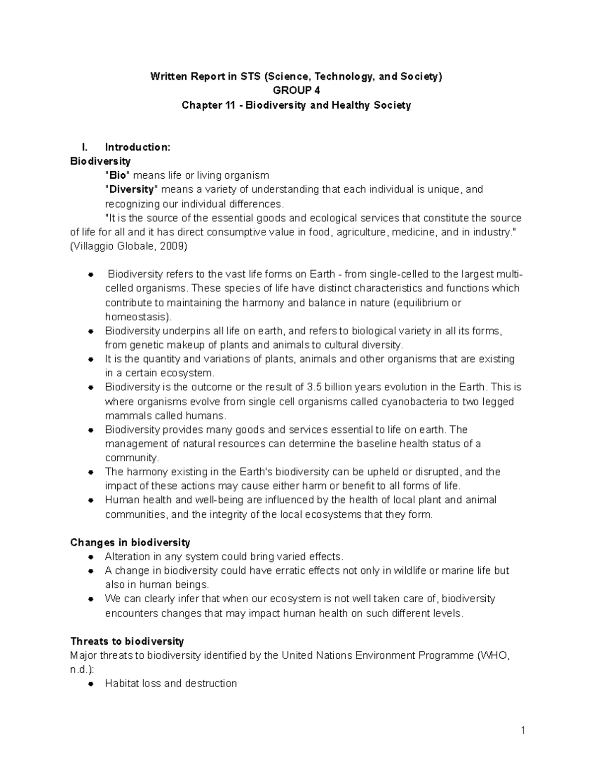 Written Report in STS Chapter 11 Biodiversity and Healthy Society - Written Report in STS ...