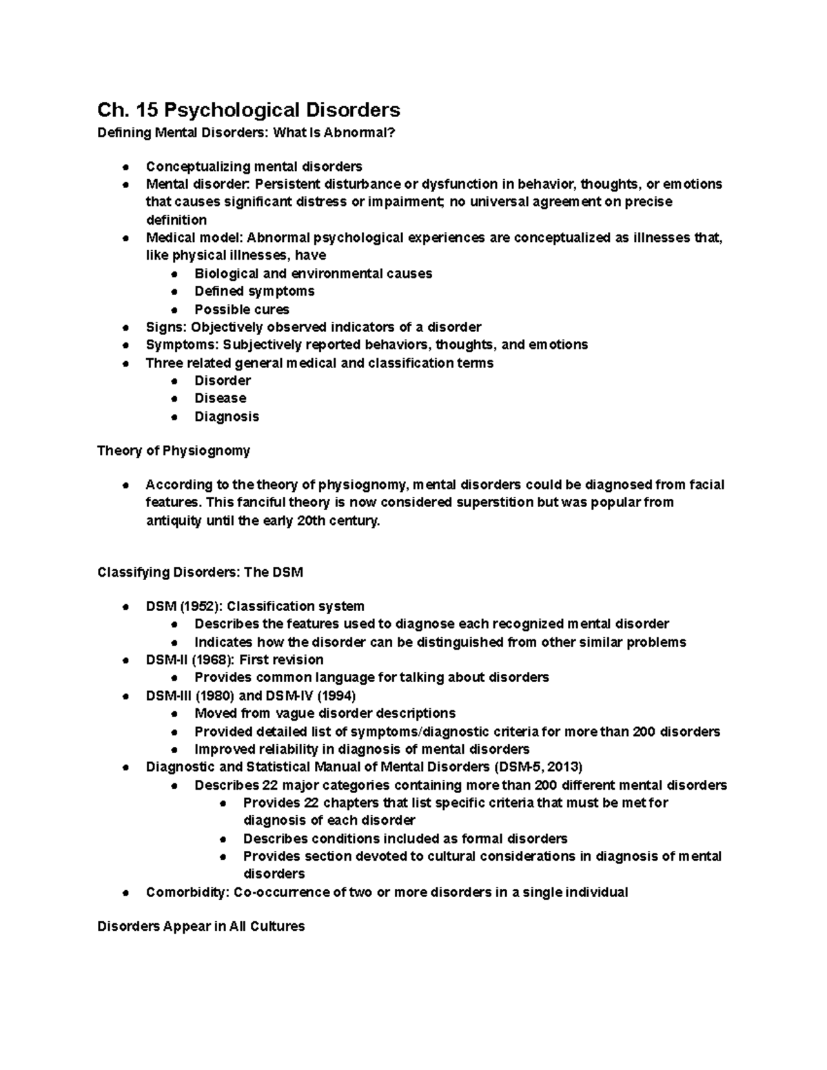 PSY 1411 Ch.15 Defining Mental Disorders What Is Abnormal - Ch. 15 ...