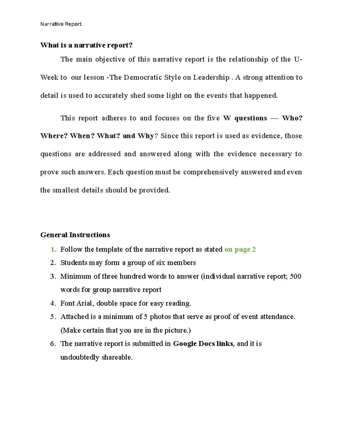 What is a narrative report FCL500 - Narrative Report What is a ...