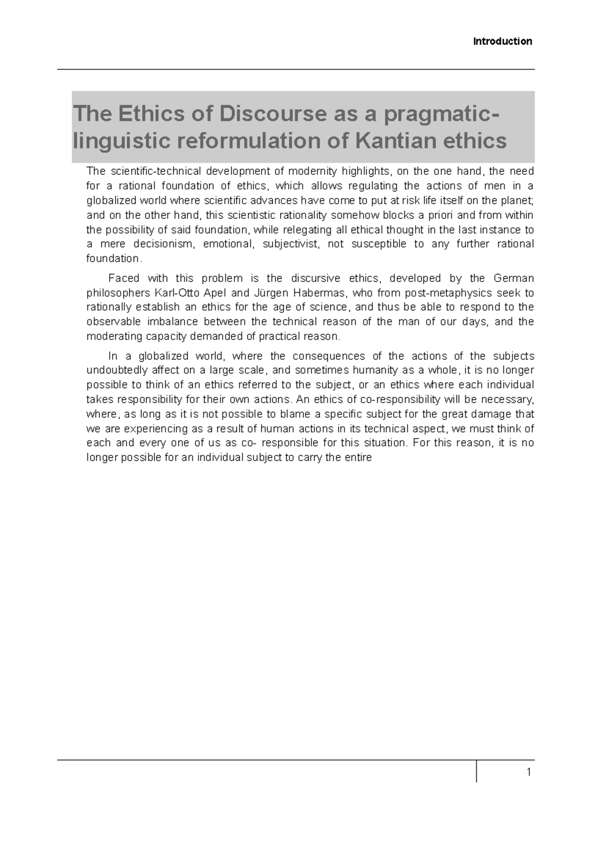 The Ethics of Discourse as a pragmatic-linguistic reformulation of ...
