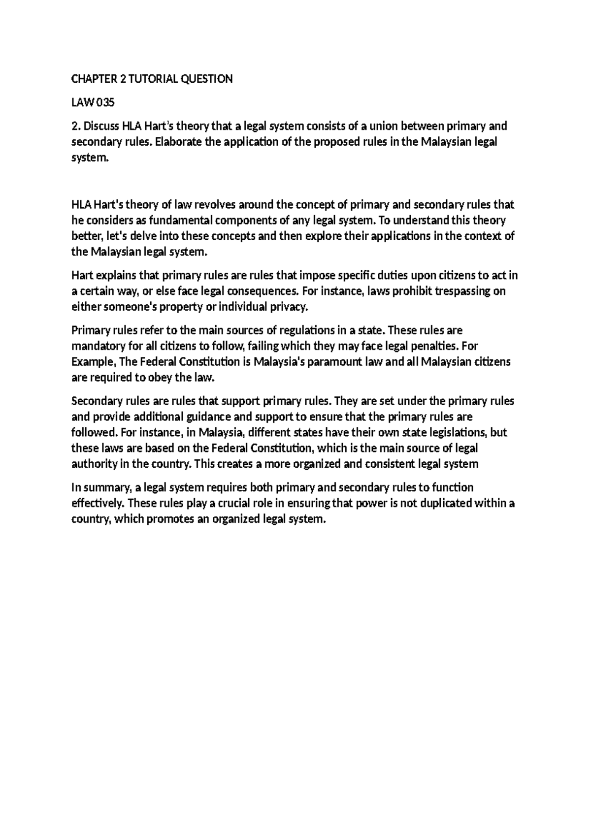 Tutur law 034 chp 2 AND 3 - CHAPTER 2 TUTORIAL QUESTION LAW 035 Discuss ...