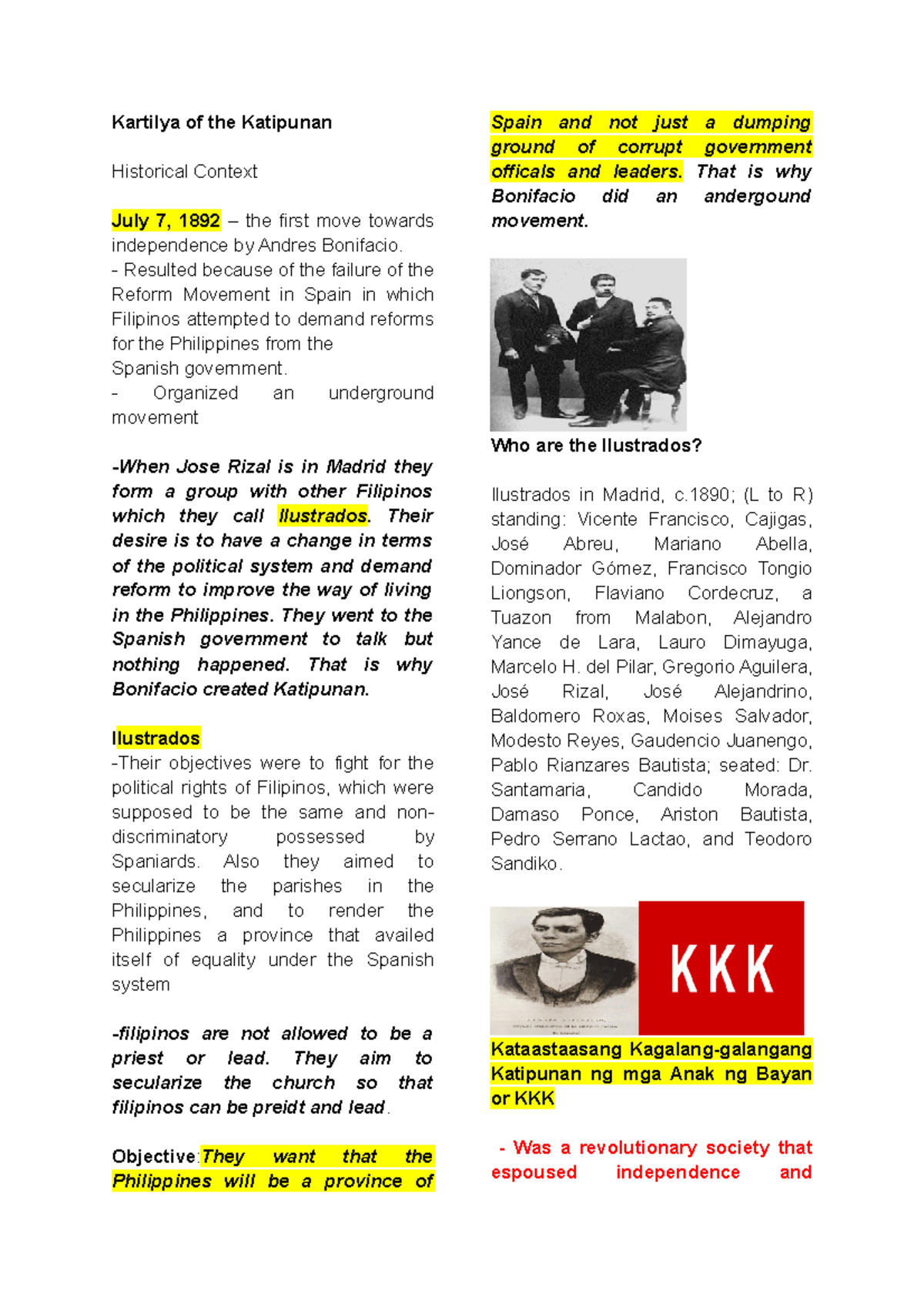 Midterm 1 Kartilya-ng-Katipunan - Kartilya of the Katipunan Historical Context July 7, 1892 ...