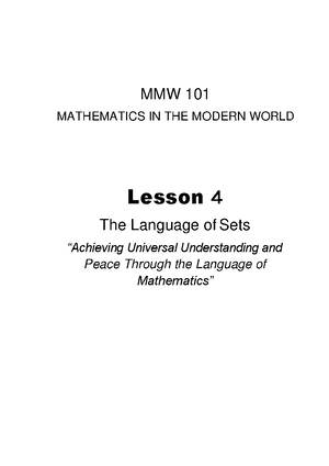 Lesson 5 - Elementary Logic - MMW 101 MATHEMATICS IN THE MODERN WORLD Lesson 5 Elementary Logic ...