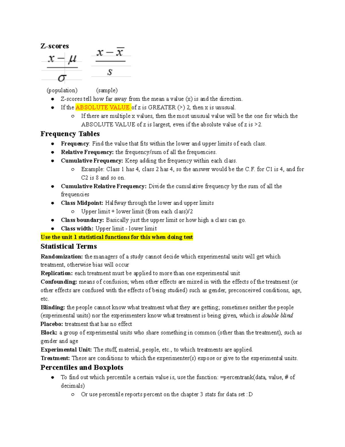 STATS 300 Unit 1 Study Guide - Z-scores (population) (sample) Z-scores ...