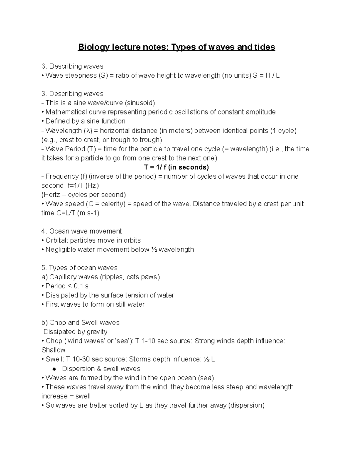 Biology lecture notes Types of waves and tides - Biology lecture notes ...