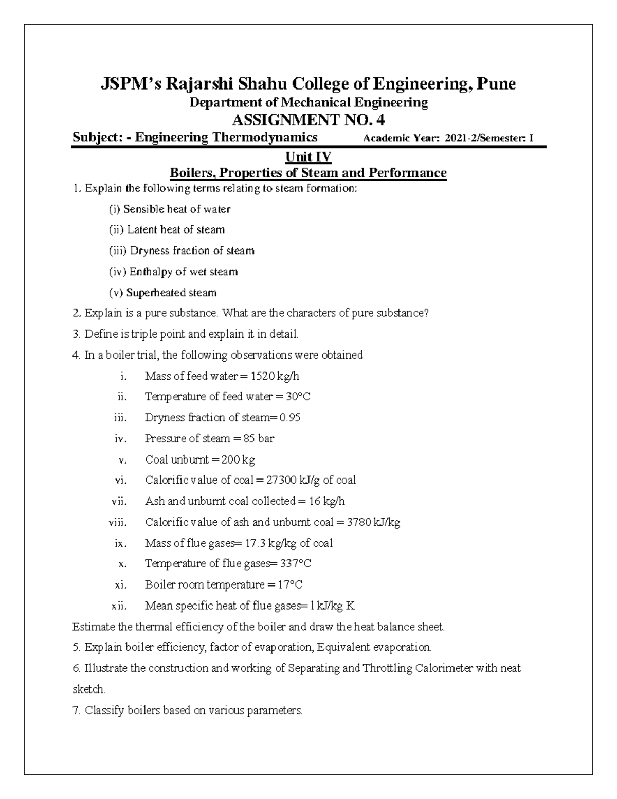 Assignment No 4 - Lecture notes 1,2 - JSPM’s Rajarshi Shahu College of ...
