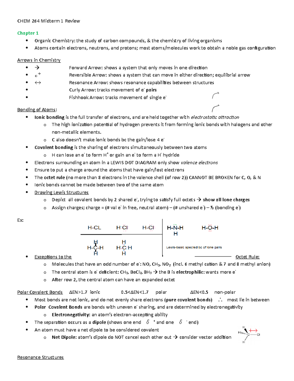Midterm 1 Review - Summary Organic Chemistry 1 - CHEM 264 Midterm 1 ...