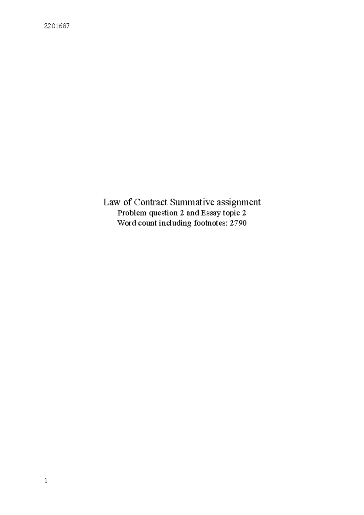 Contract Law Summative Law Of Contract Summative Assignment Problem