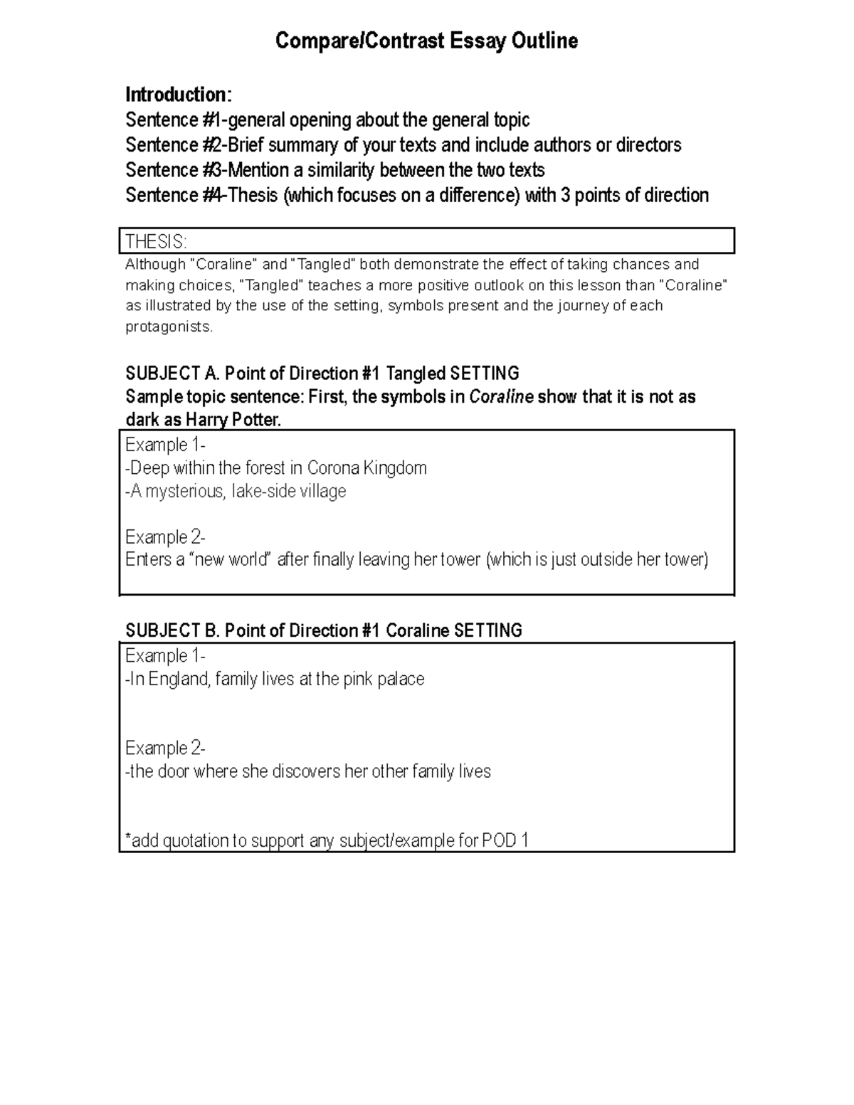 Copy of Compare AND Contrast Essay Outline - Compare/Contrast Essay ...