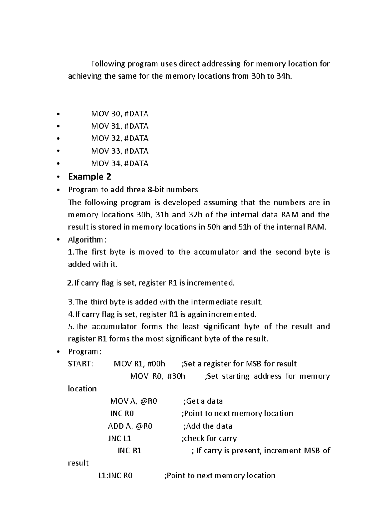 Microcontroller And Embedded Processors 10 Following Program Uses Direct Addressing For