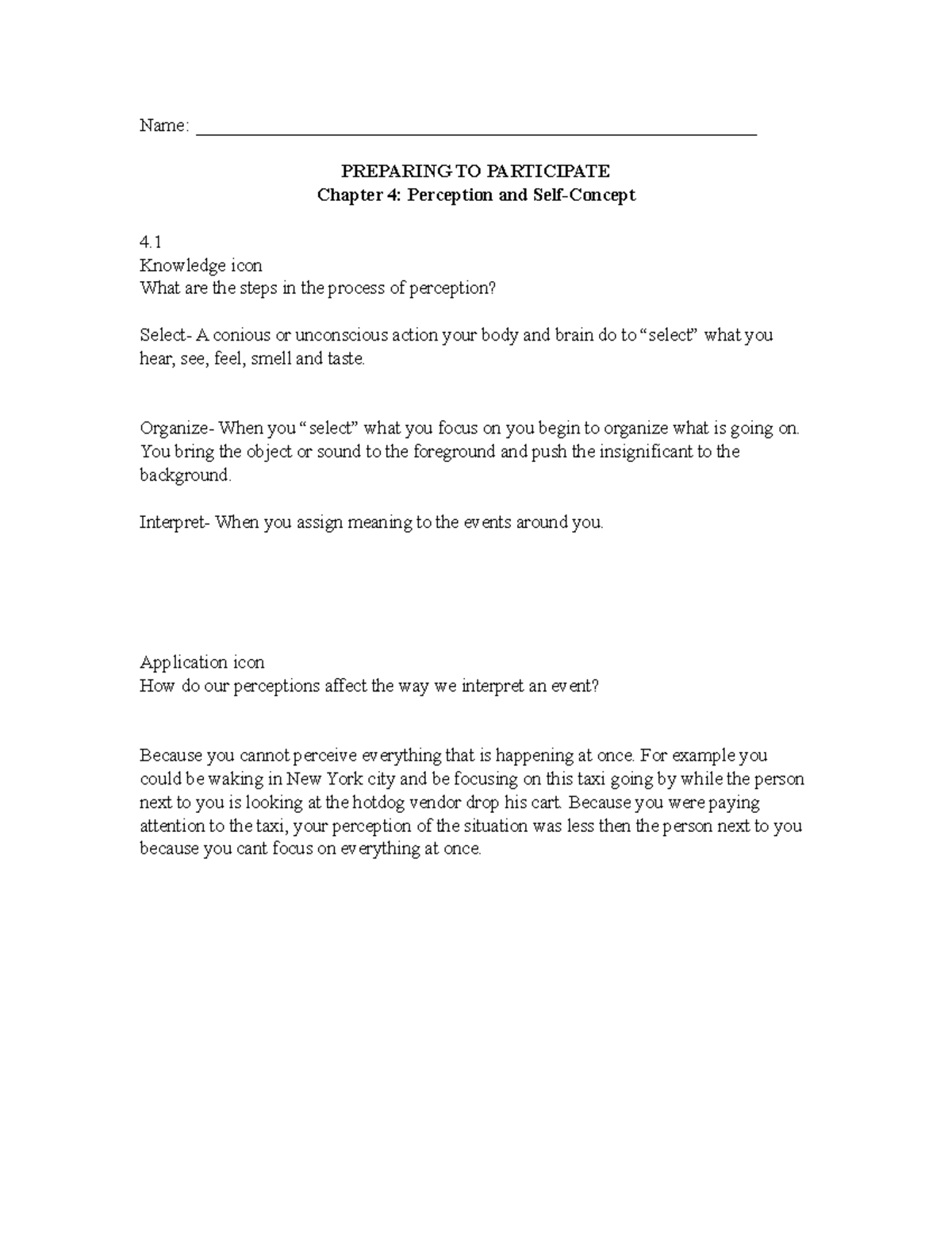COM Chapeter 4 - Lecture notes 4 - Name: ! PREPARING TO PARTICIPATE ...
