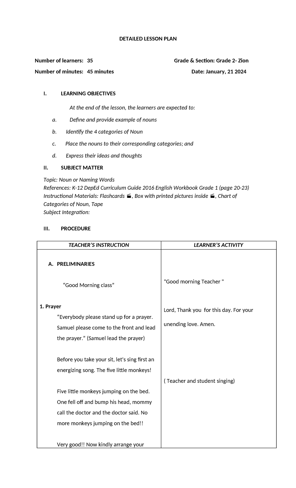 Nstplessonplan - DETAILED LESSON PLAN Number of learners: 35 Grade ...