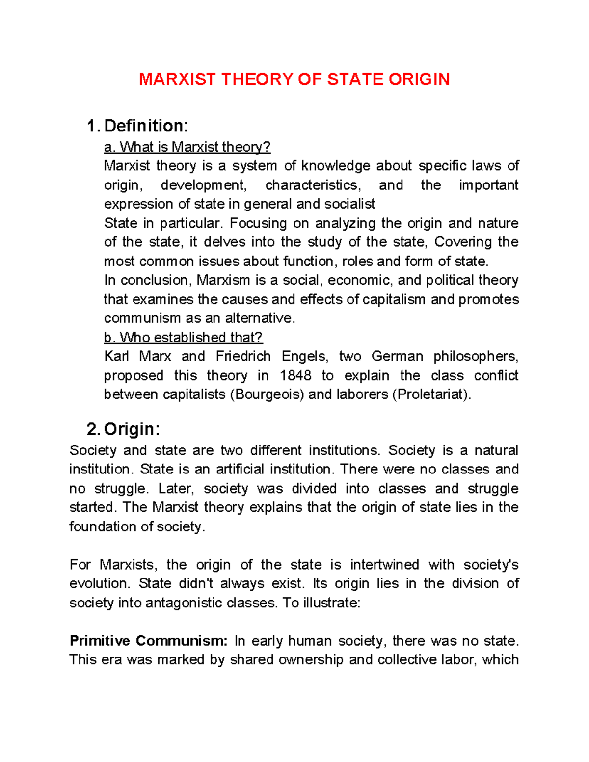Marxist theory of state origin - MARXIST THEORY OF STATE ORIGIN 1 ...
