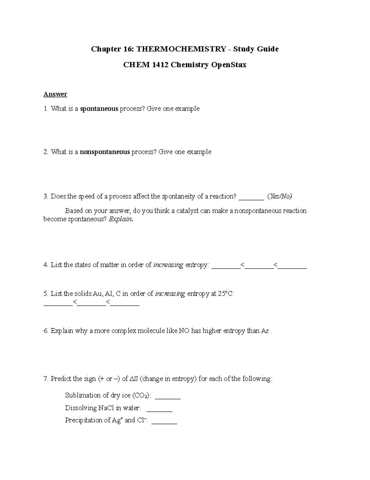 Chem1412 chapter 16 studyguide - Chapter 16: THERMOCHEMISTRY - Study ...