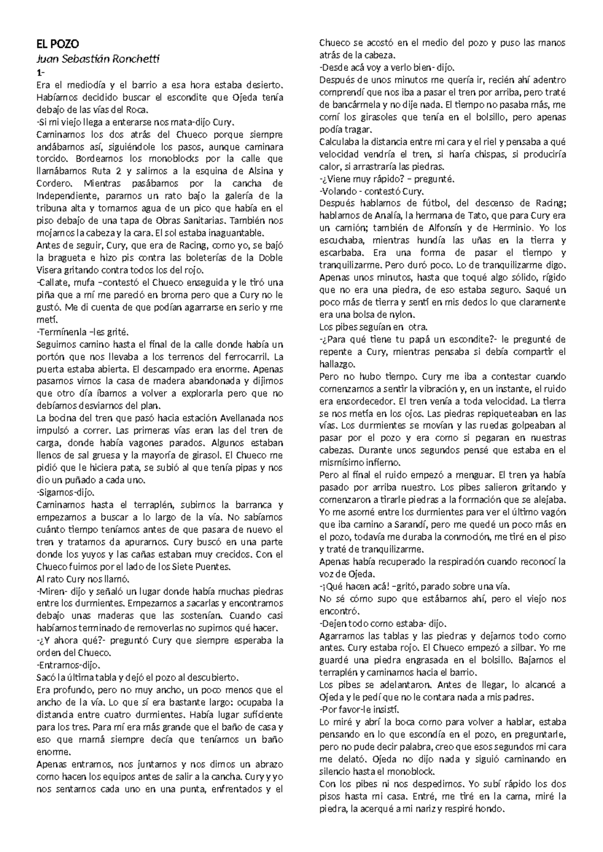 EL POZO para imprimir a estudiantes - EL POZO Juan Sebastián Ronchetti ...