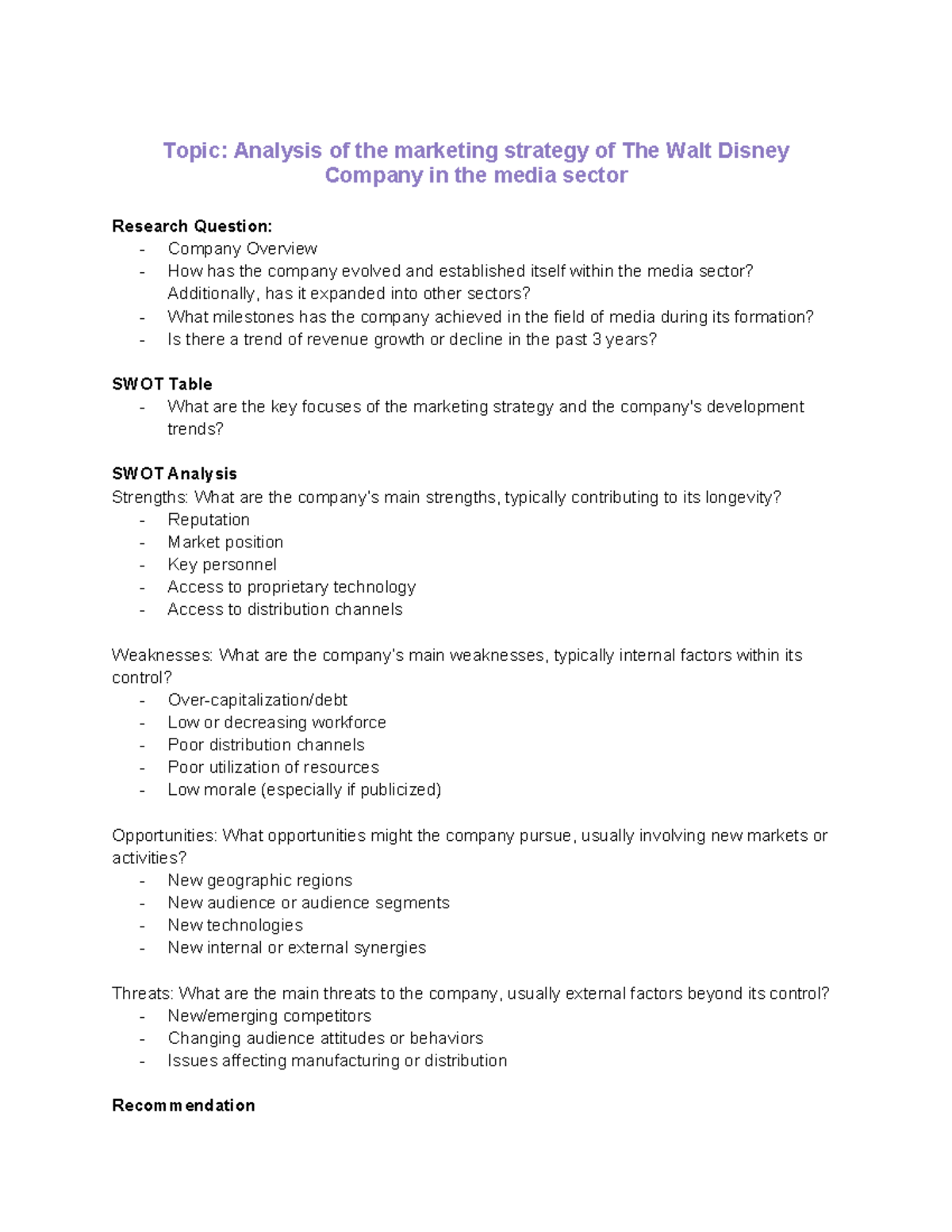 Topic Analysis of the marketing strategy of The Walt Disney Company in ...