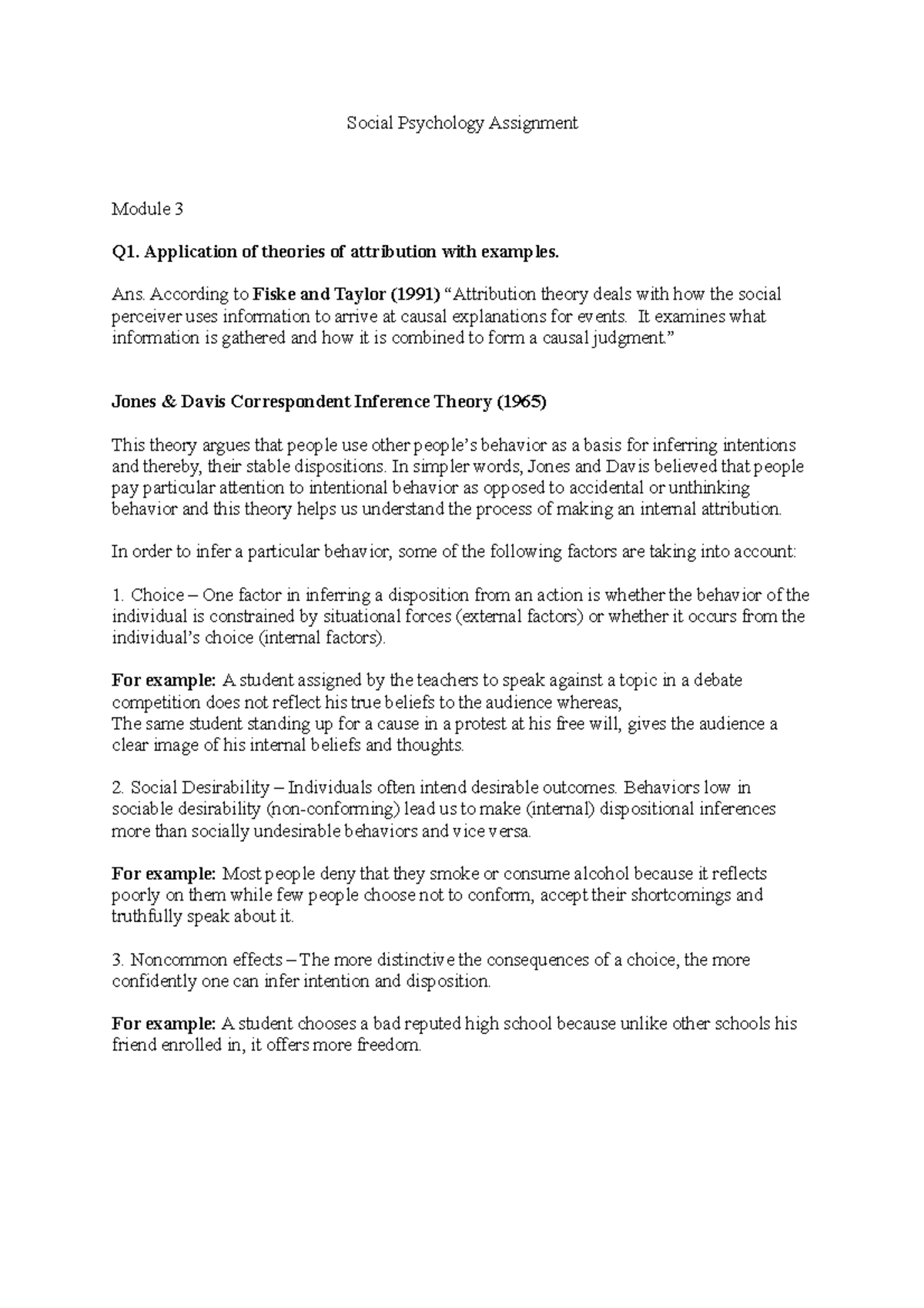 PSYC151 MOD3 - Social Psychology Assignment Module 3 Q1. Application of ...