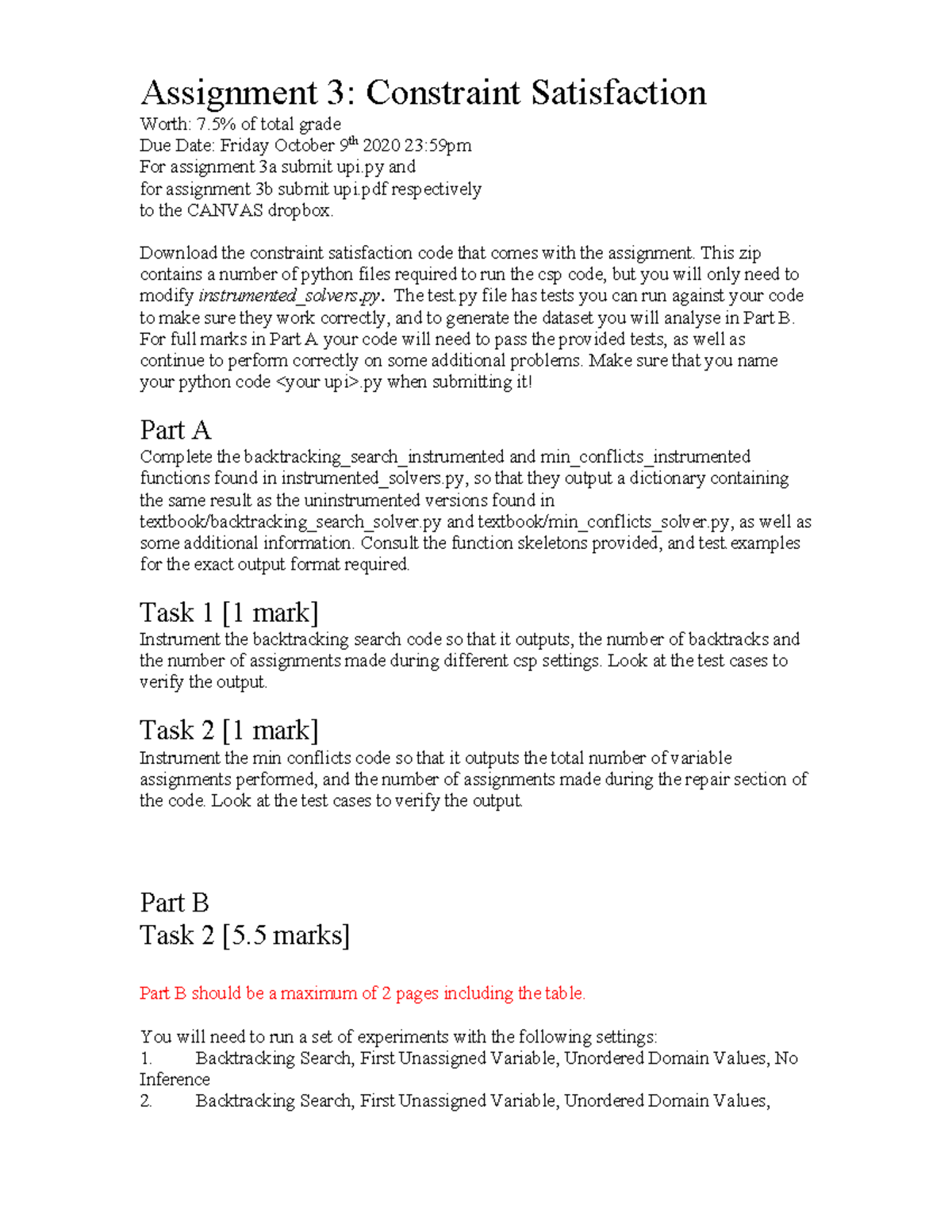 367-assign 3-2020 - assignment - Assignment 3: Constraint Satisfaction ...