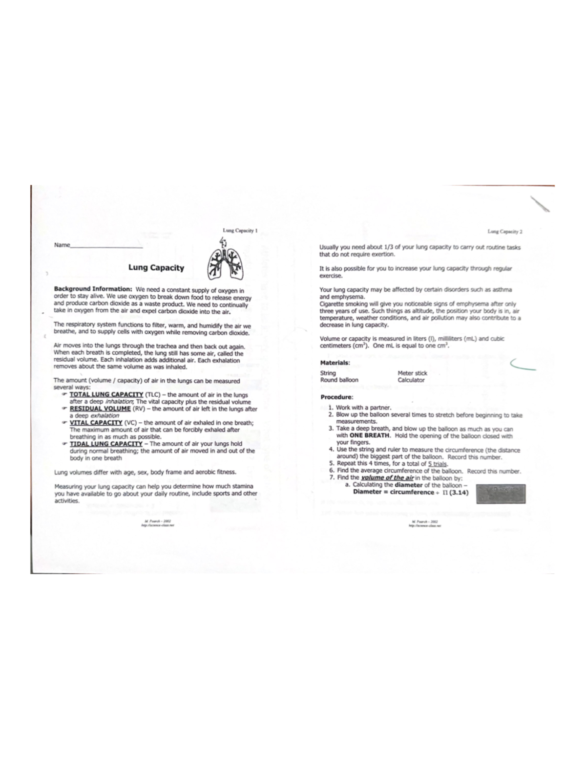 Lung Capacity 1 - Studocu