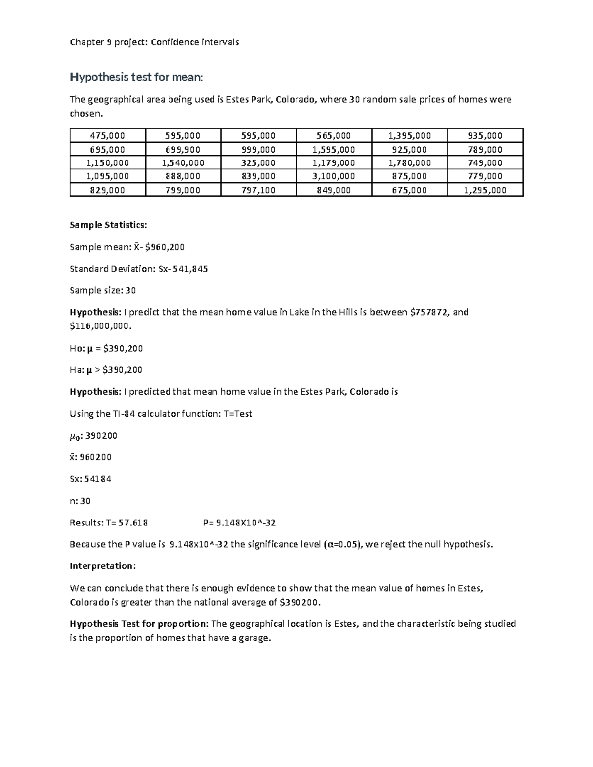 Project Ch 9 Hypothesis Tests - Chapter 9 project: Confidence intervals ...