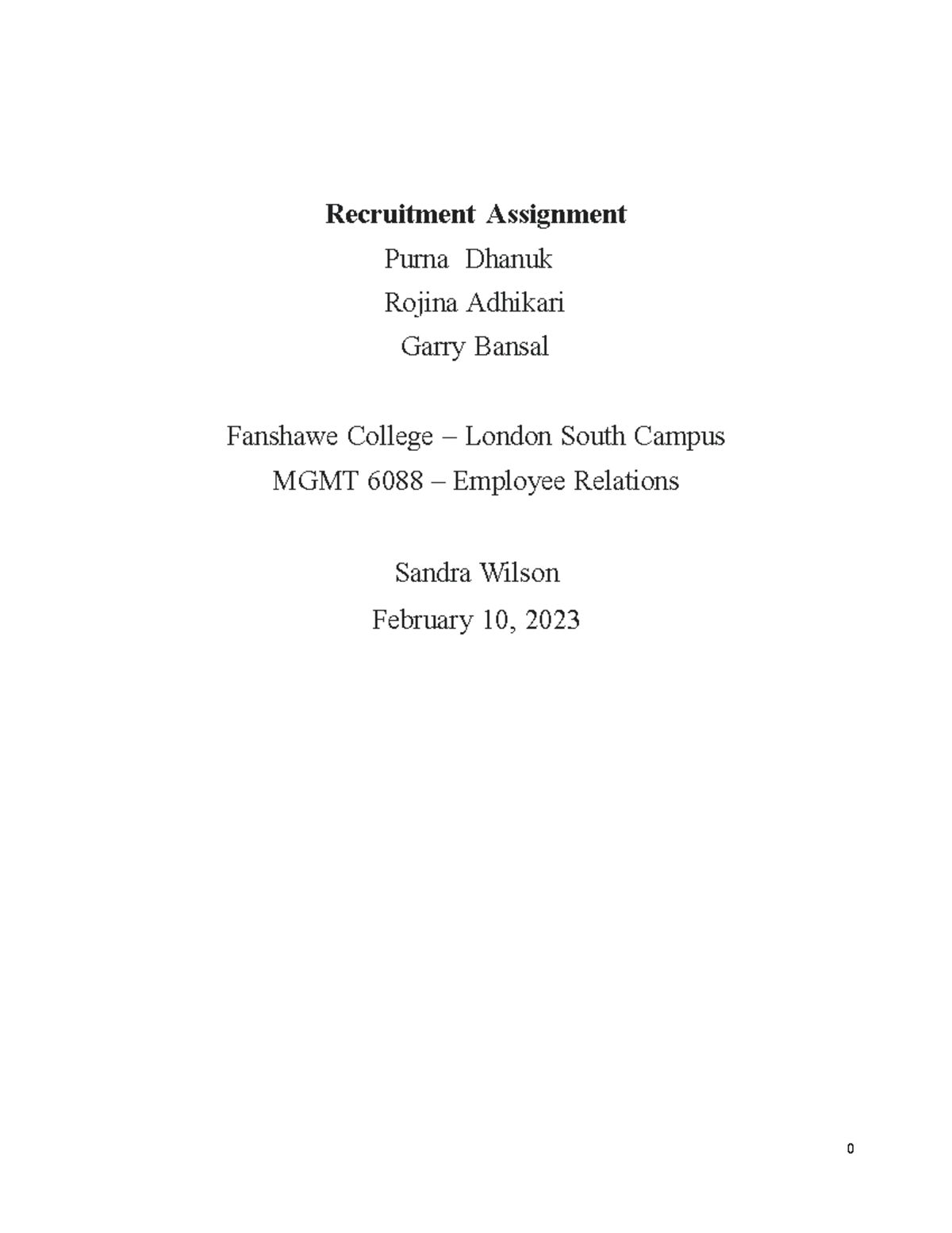 Assignment Recruitment - 0 Recruitment Assignment Purna Dhanuk Rojina ...