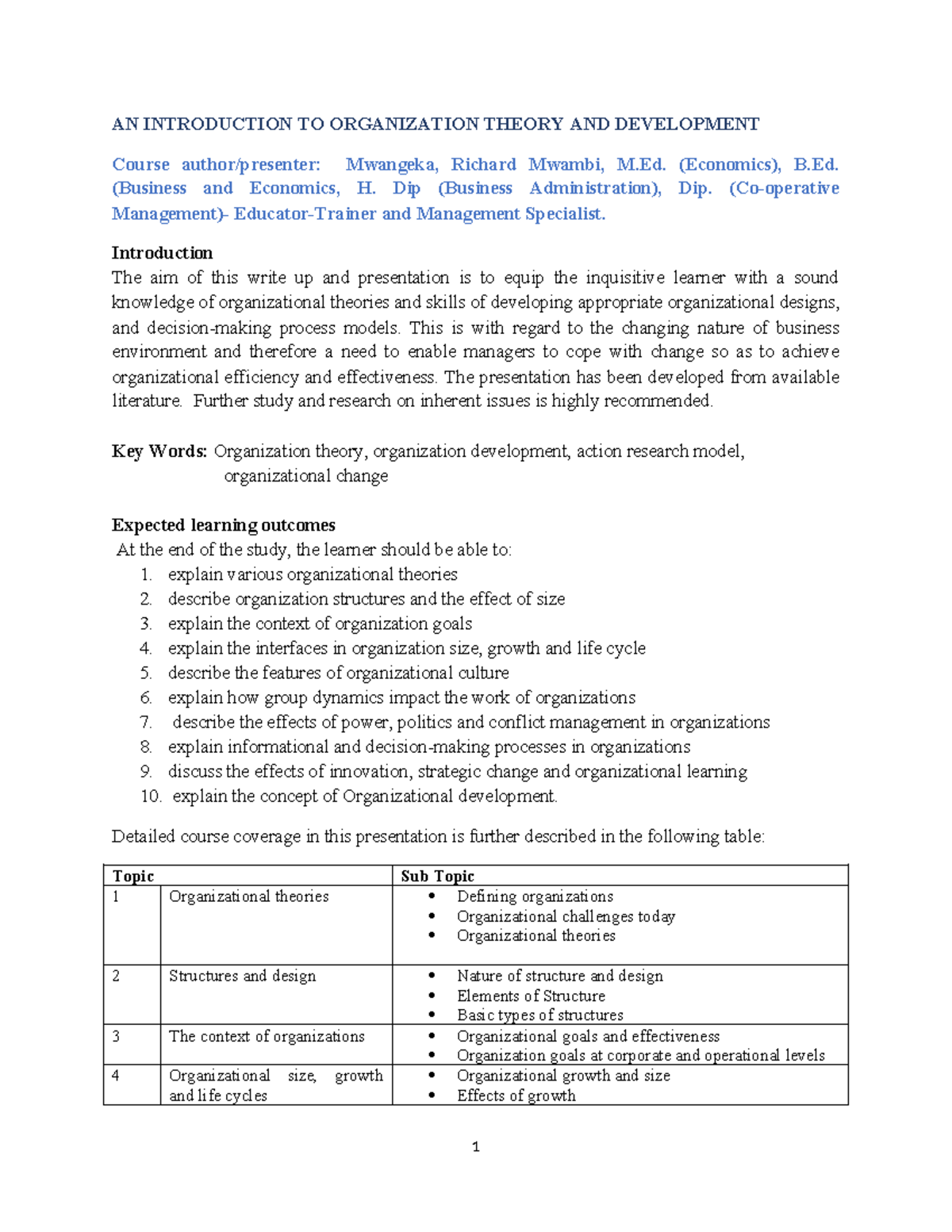 An introduction to organization theory and development - AN ...