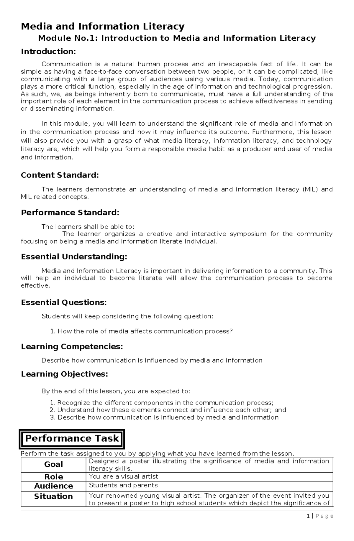 MIL Module 1 WK1 2022 updated for ABM 12 - Media and Information ...