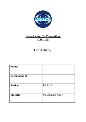CSC101 ICT Lab Manual Sp22 v3 - 0 Lab Manual CSC101-Introduction to ICT CUI Department of ...