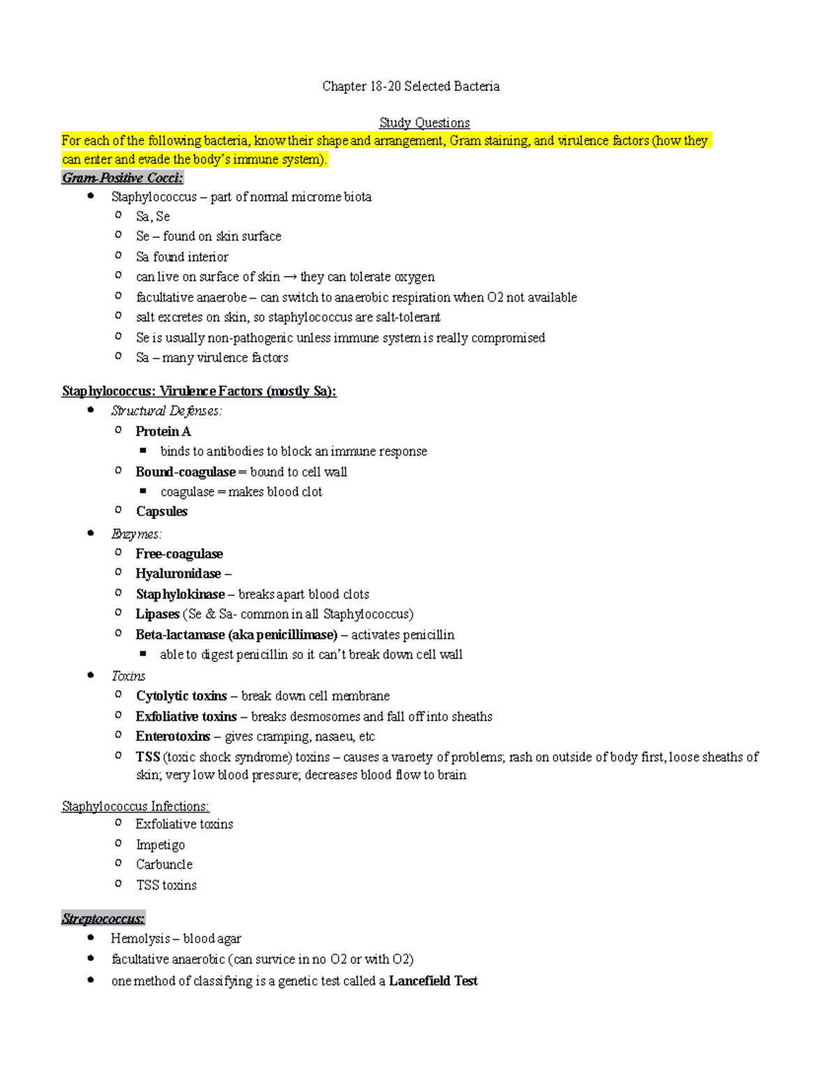 Ch 18-20 study guide - Chapter 18-20 Selected Bacteria Study Questions For each of the following ...