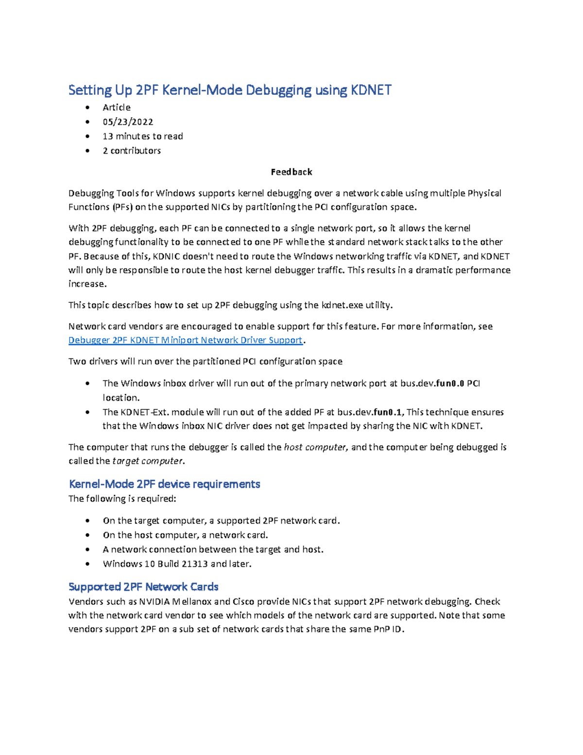 Document 33 (38) - Bob - Setting Up 2 PF Kernel-Mode Debugging using KDNET Article 05/23/ 13 ...