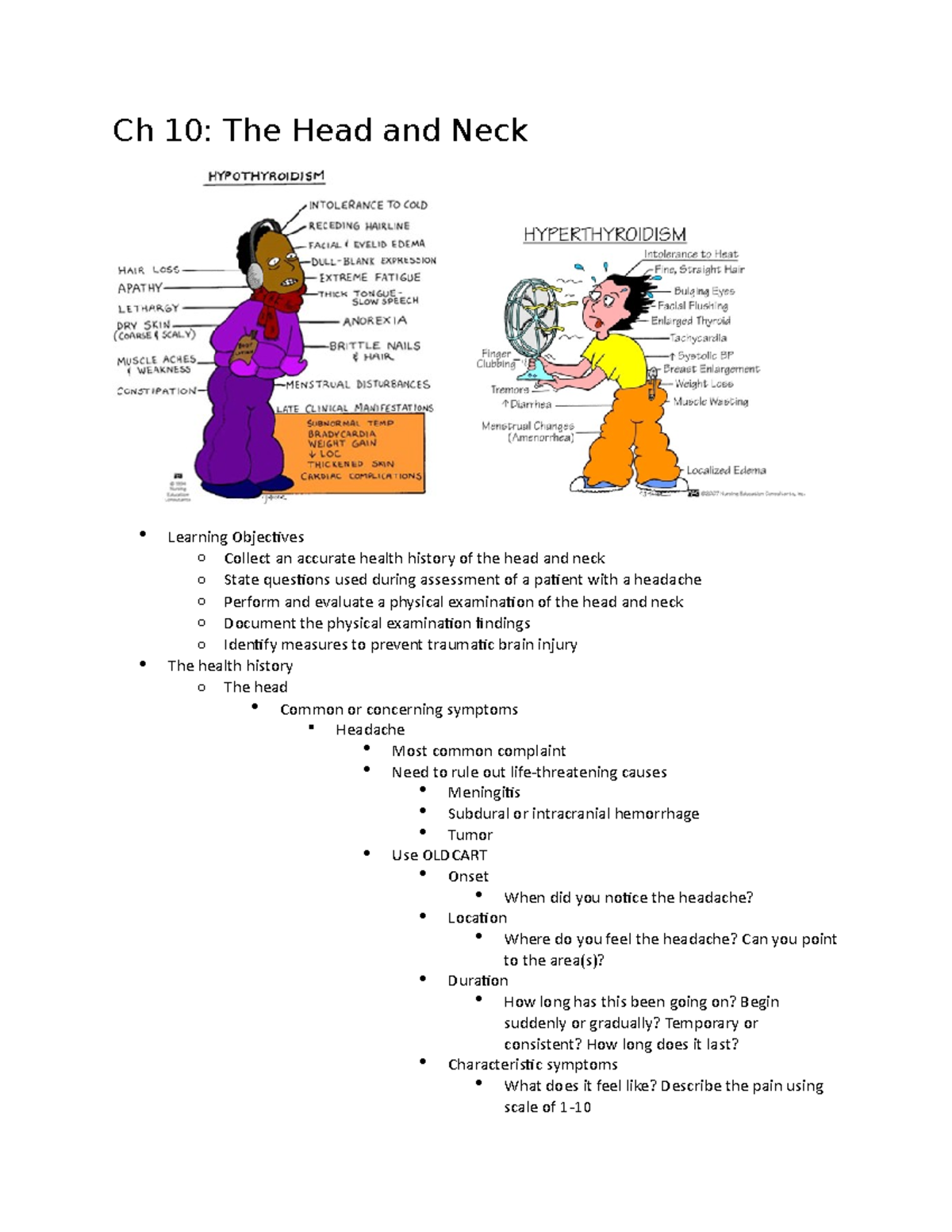 Ch 10 The Head and Neck - Health Assessment - Ch 10: The Head and Neck Learning Objectives o ...