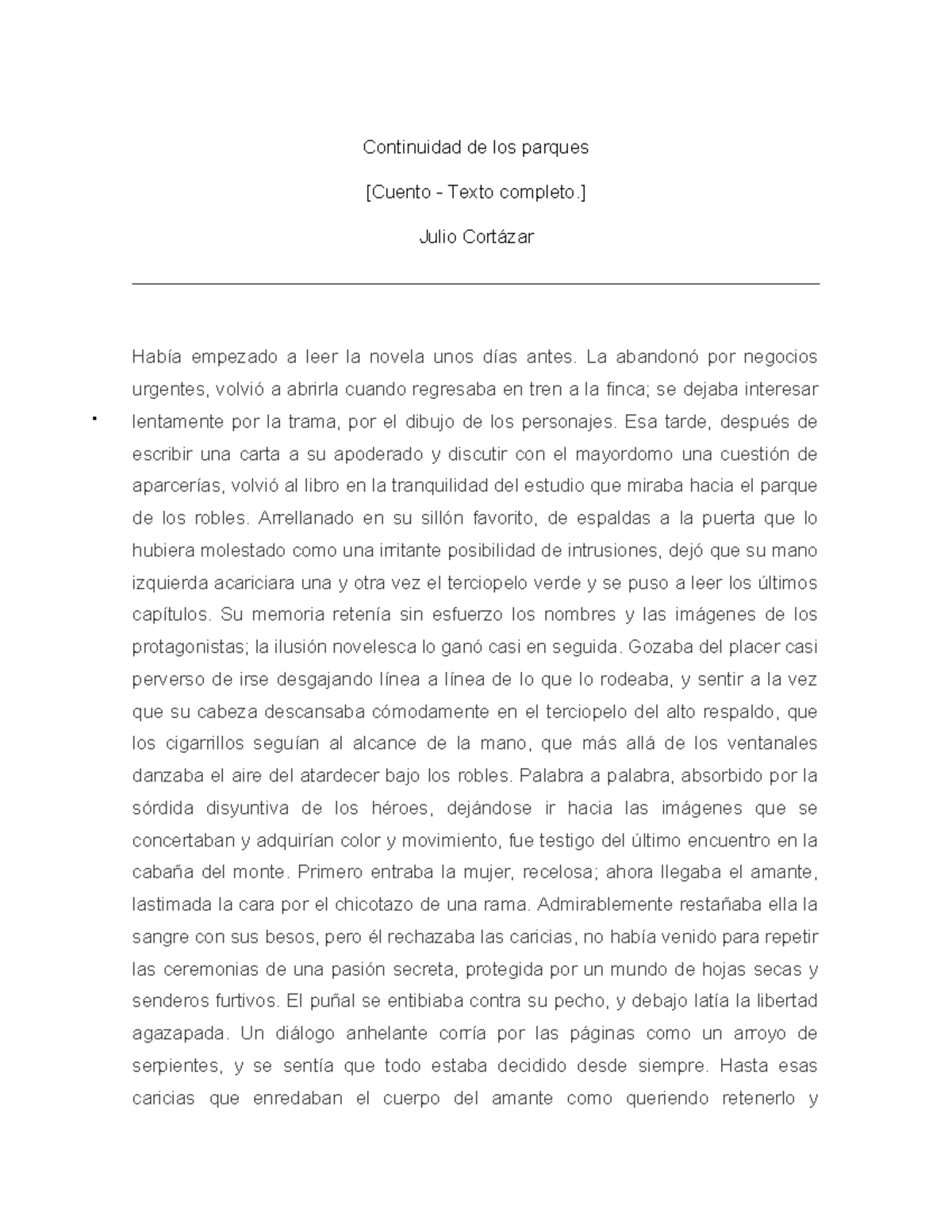 Continuidad de los parques - Continuidad de los parques [Cuento - Texto ...