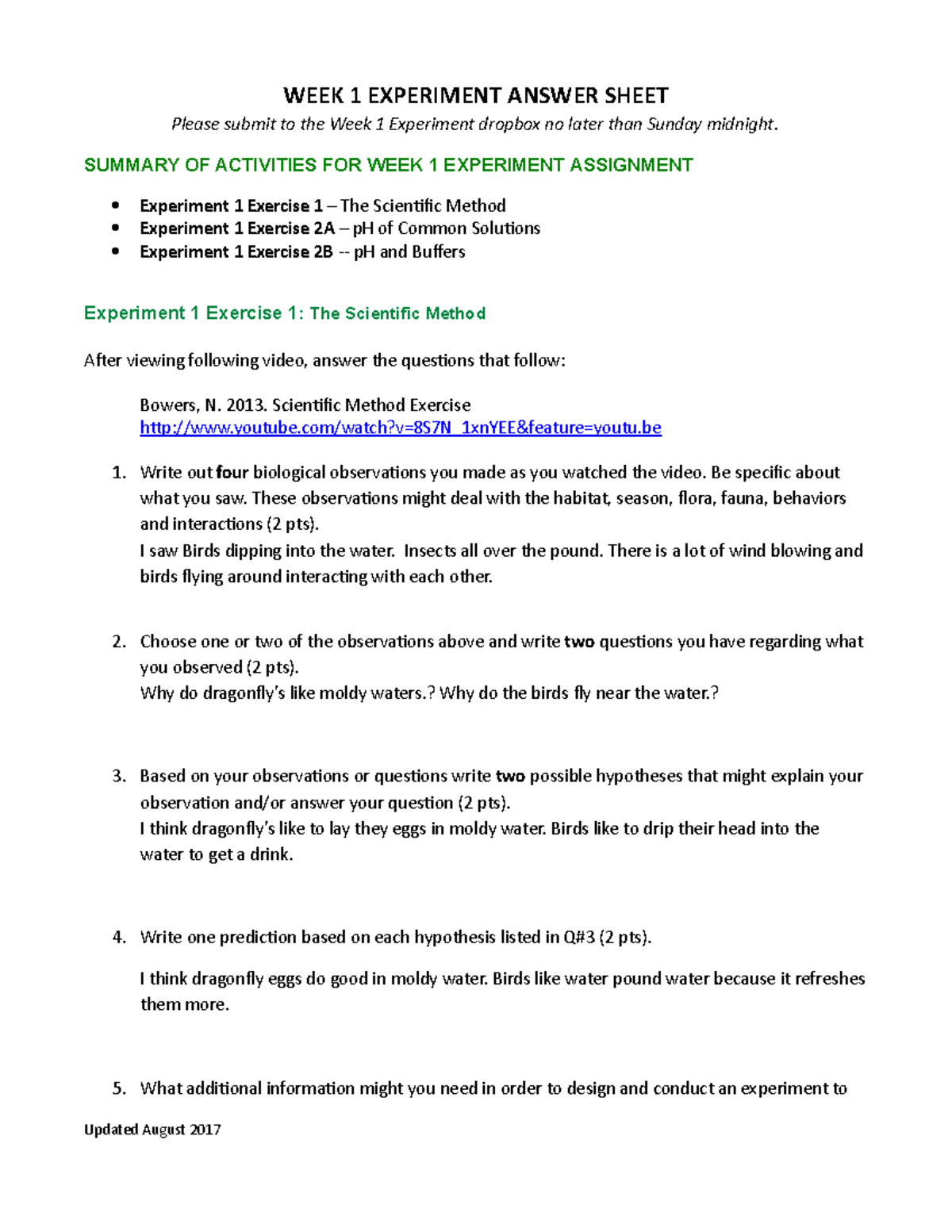 Week 1 Experiment Answer Sheet - WEEK 1 EXPERIMENT ANSWER SHEET Please ...