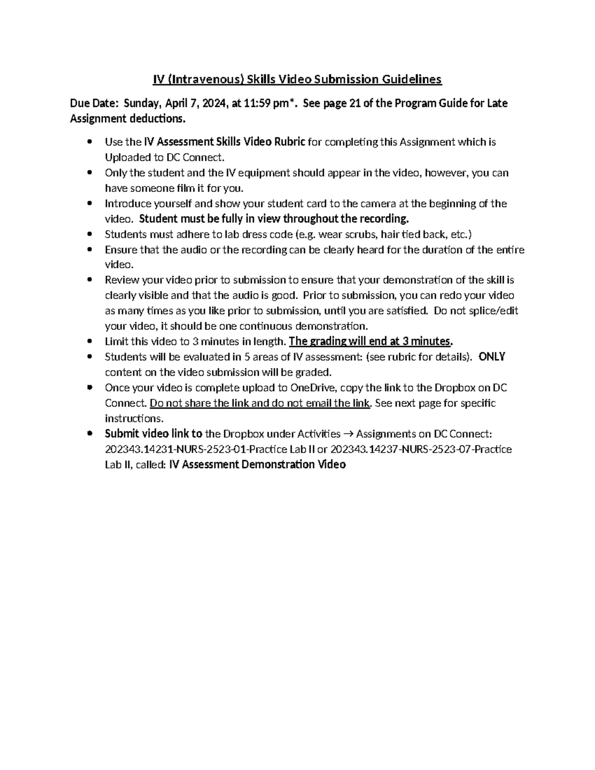 IV Assessment Skills Video Guidelines 242 - IV (Intravenous) Skills ...