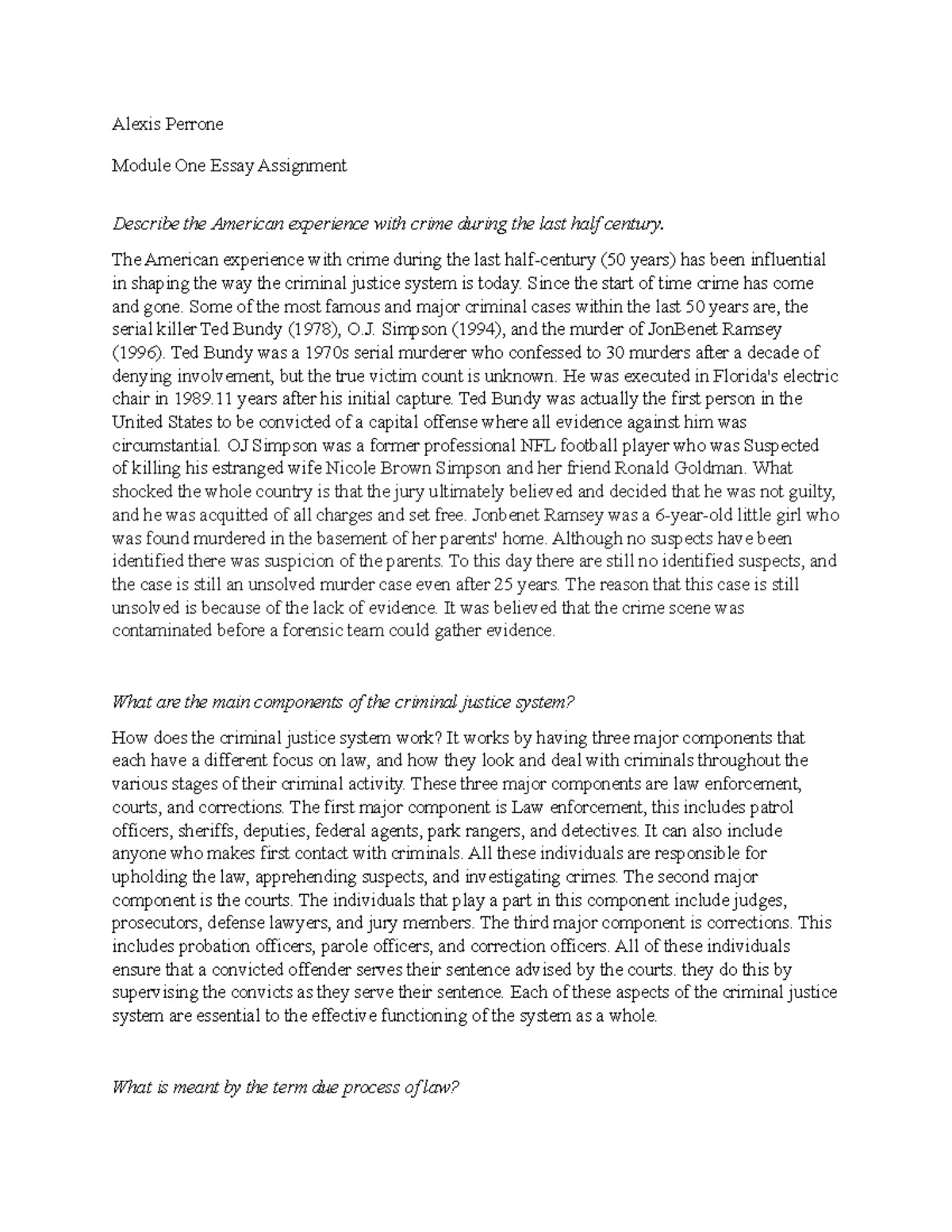 Module one essay assignment intro to criminal justice - Alexis Perrone ...