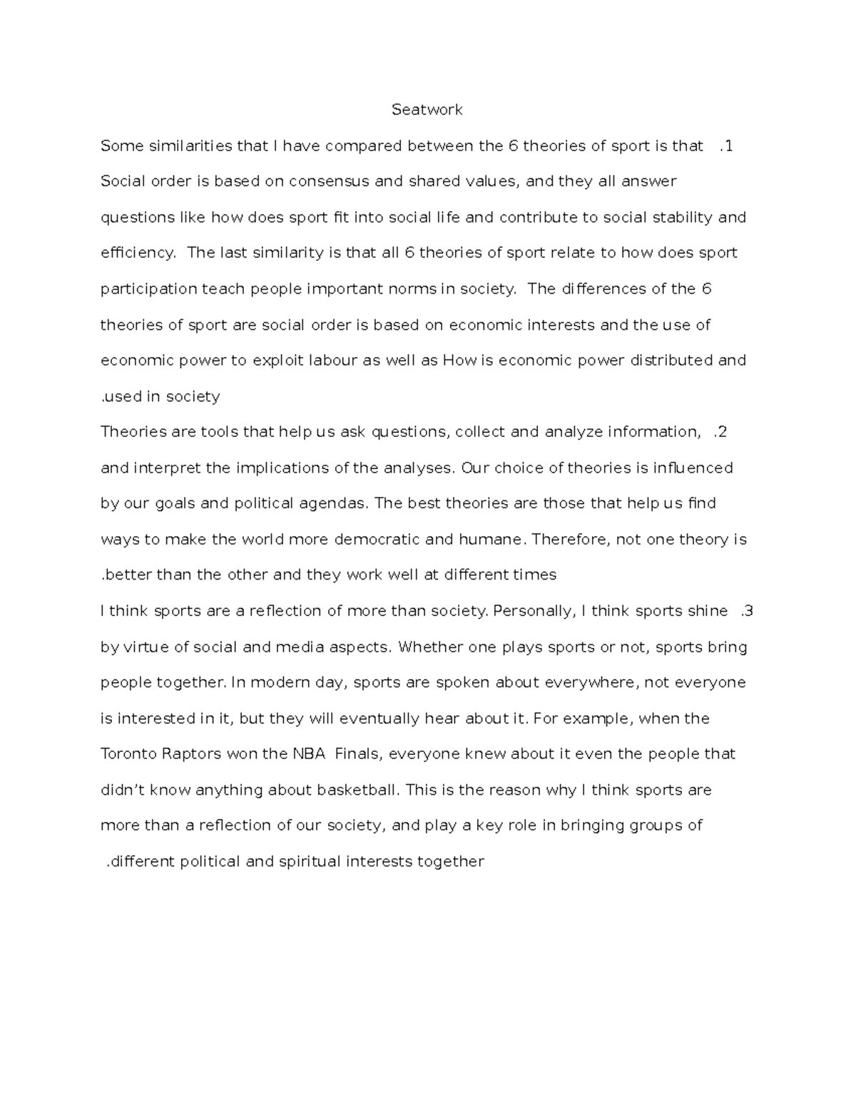 SEatwork word - Lecture notes - Seatwork Some similarities that I have ...