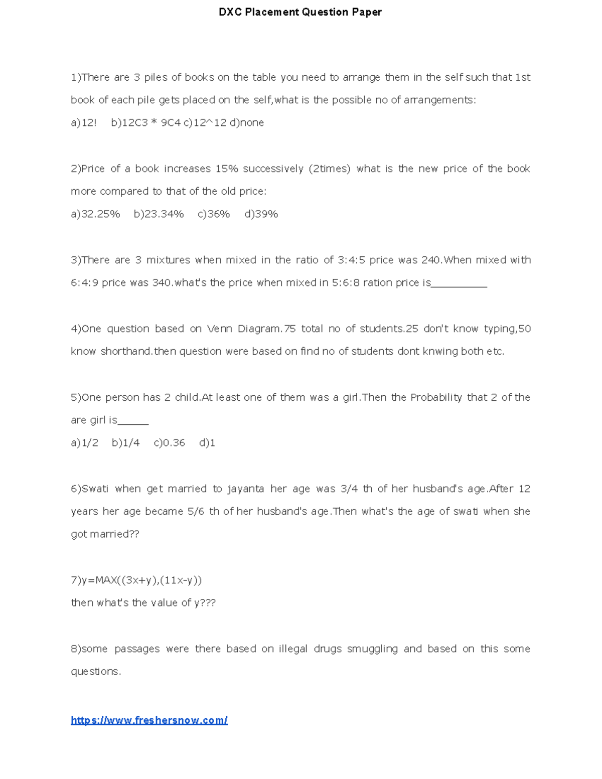 DXC-Placement-Paper - DXC Placement Question Paper 1)There are 3 piles ...