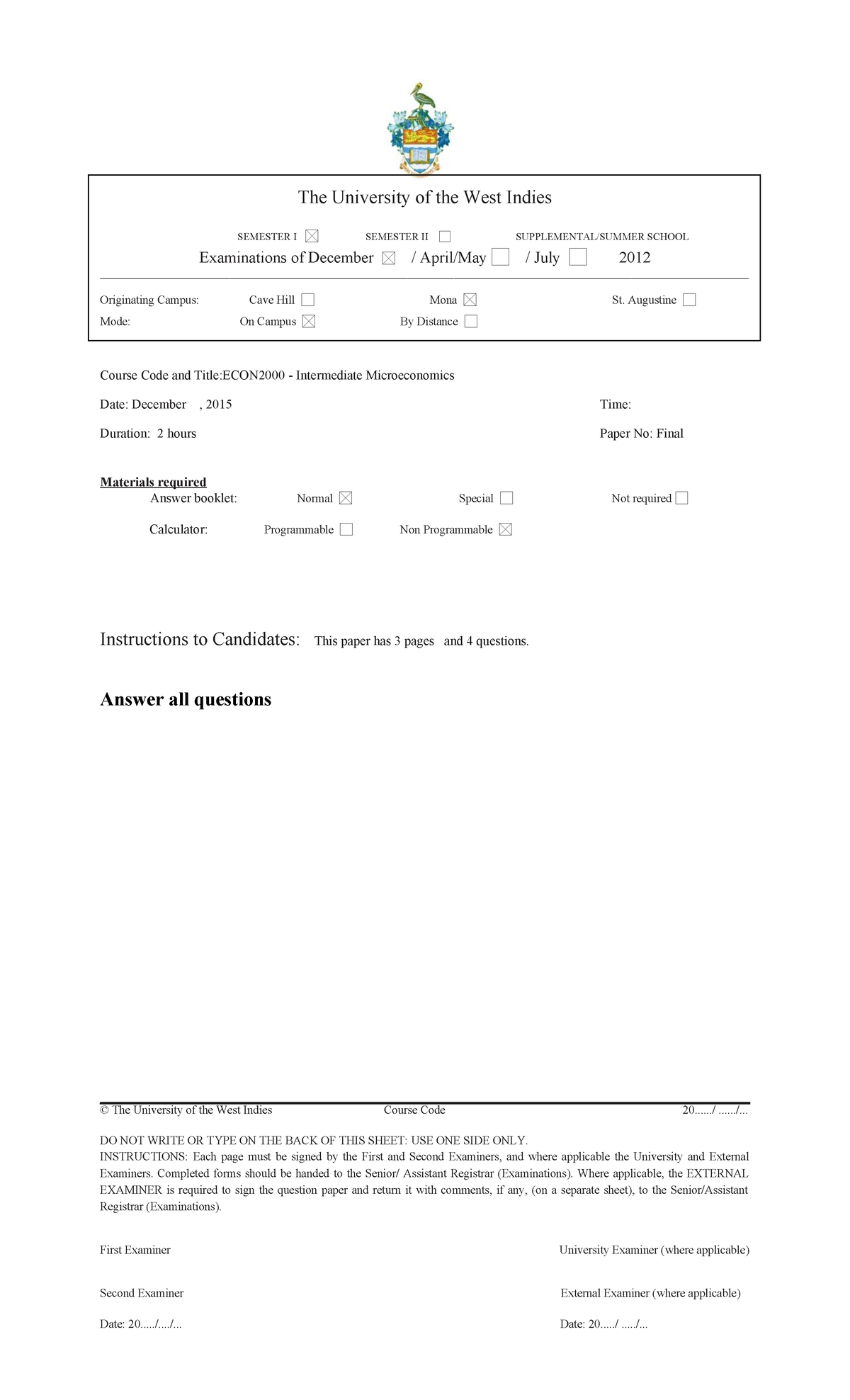 EC20A Final F15 - Past Paper - The University of the West Indies ...