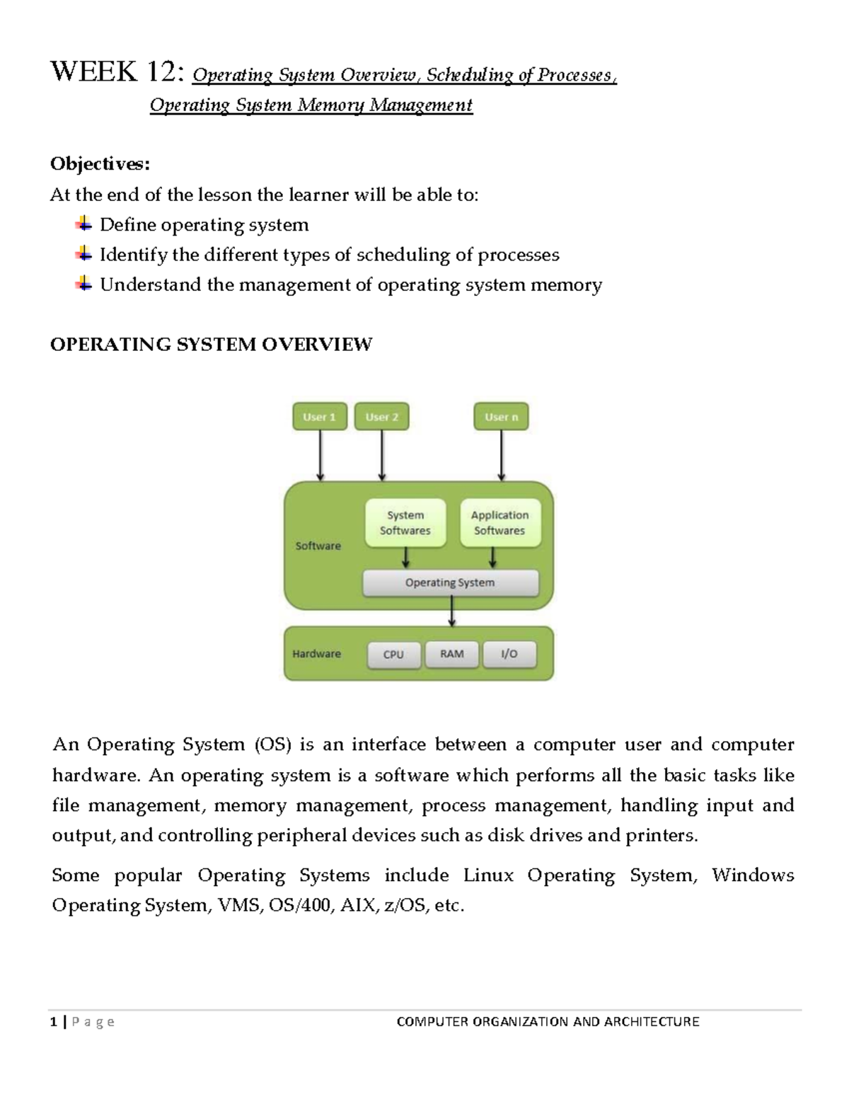 W12 Operating System Overview Scheduling of Processes - Operating ...