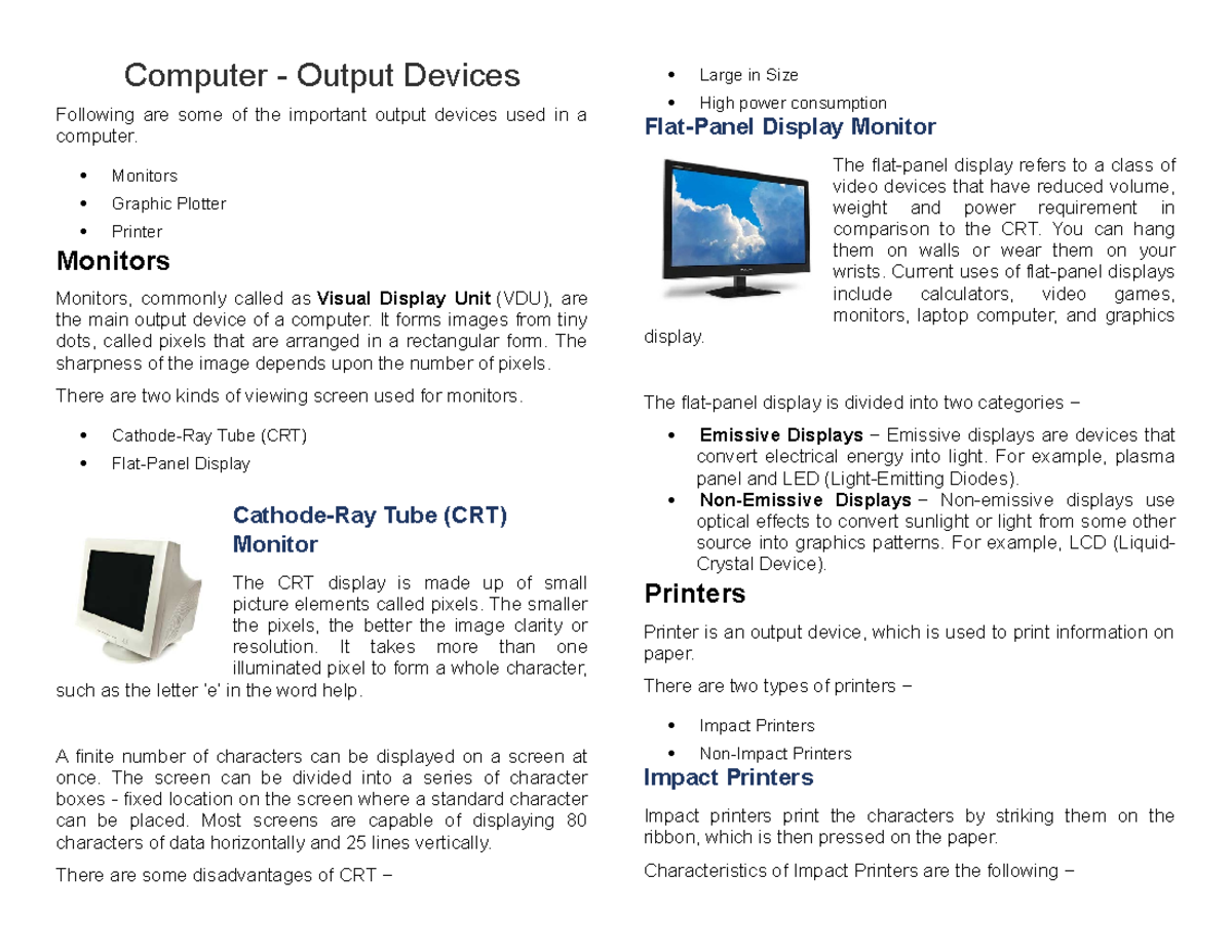 Computer - Monitors Graphic Plotter Printer Monitors Monitors, commonly ...