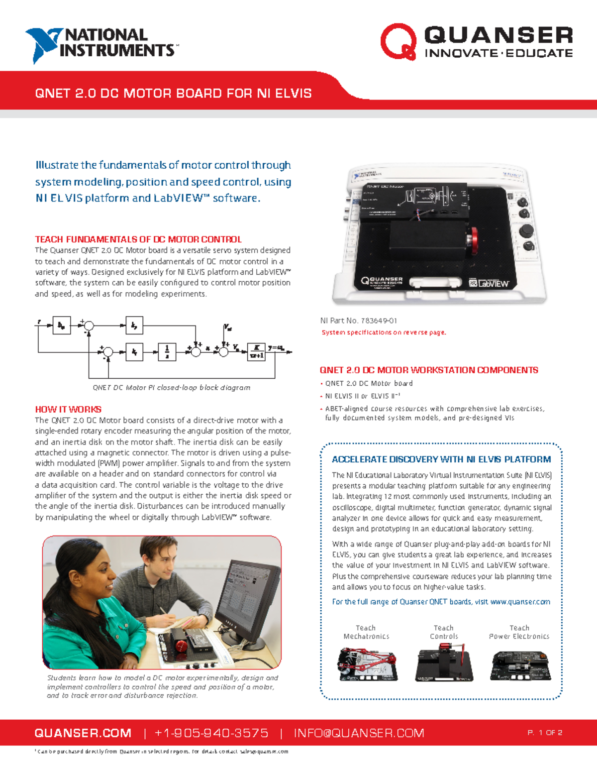 QNET-2 - TEACH FUNDAMENTALS OF DC MOTOR CONTROL The Quanser QNET 2 DC ...