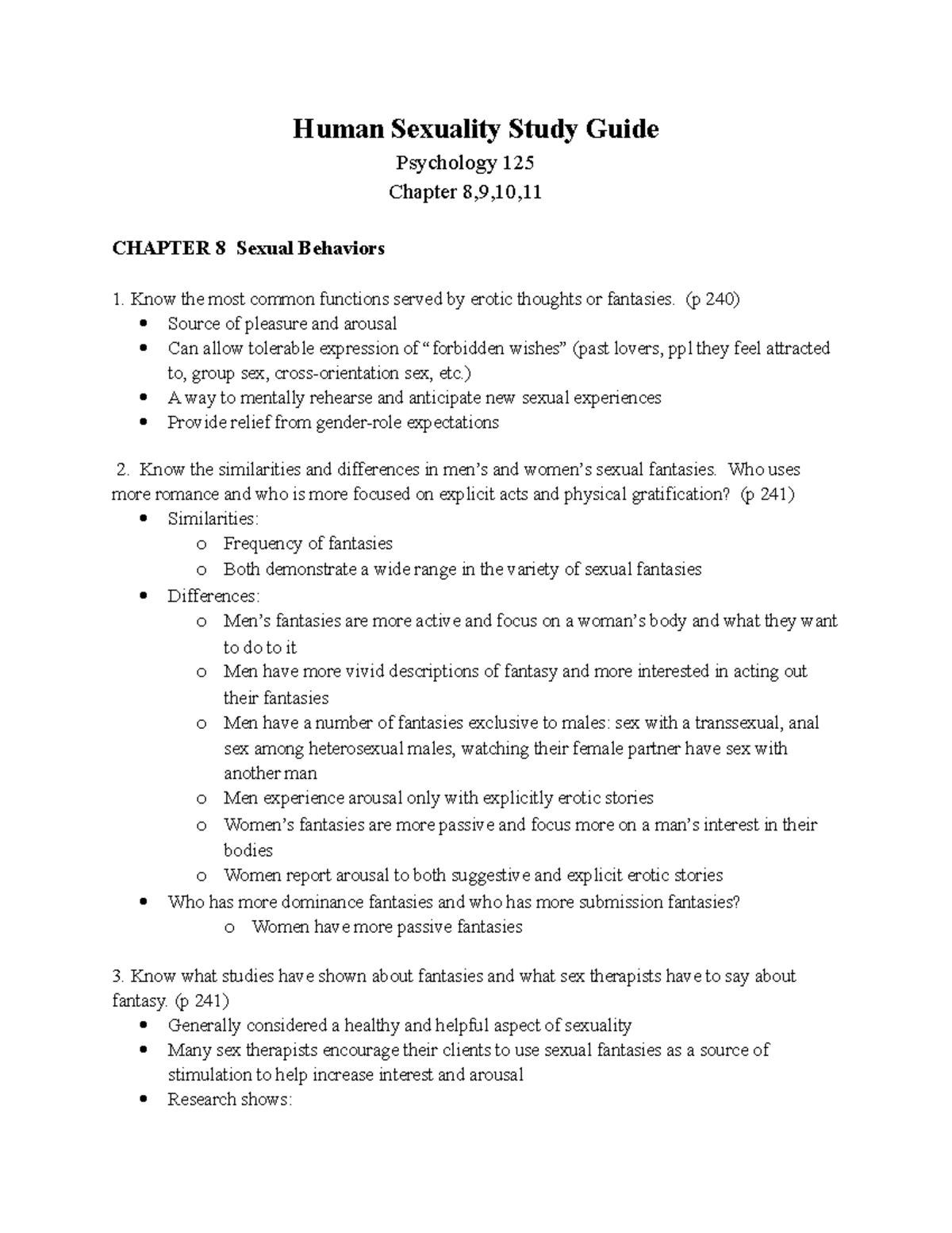 Exam 3 Study Guide Ch 8 9 10 11 - Human Sexuality Study Guide ...