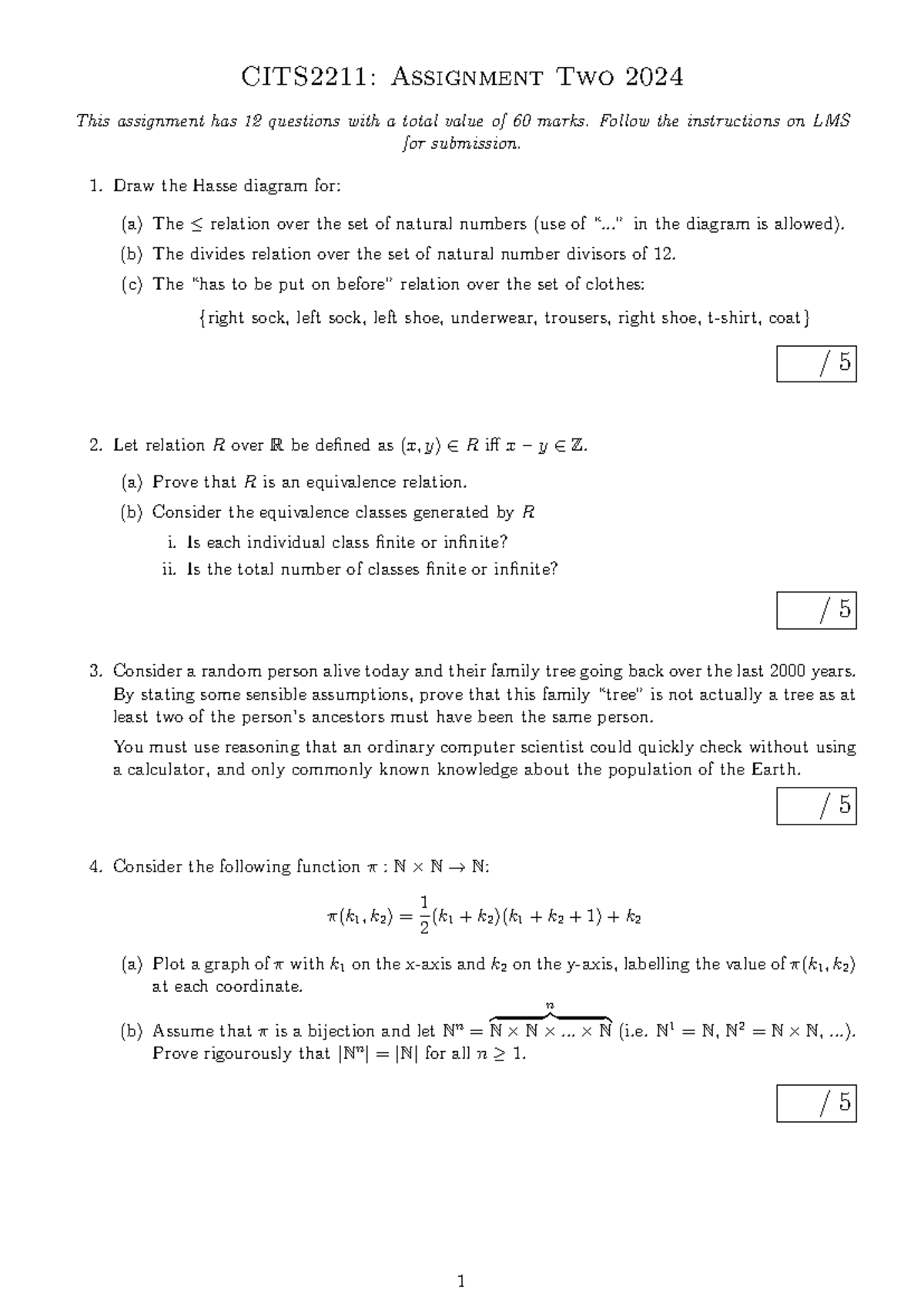 CITS2211 Assignment 2 - Follow the instructions on LMS for submission. Draw the Hasse diagram ...