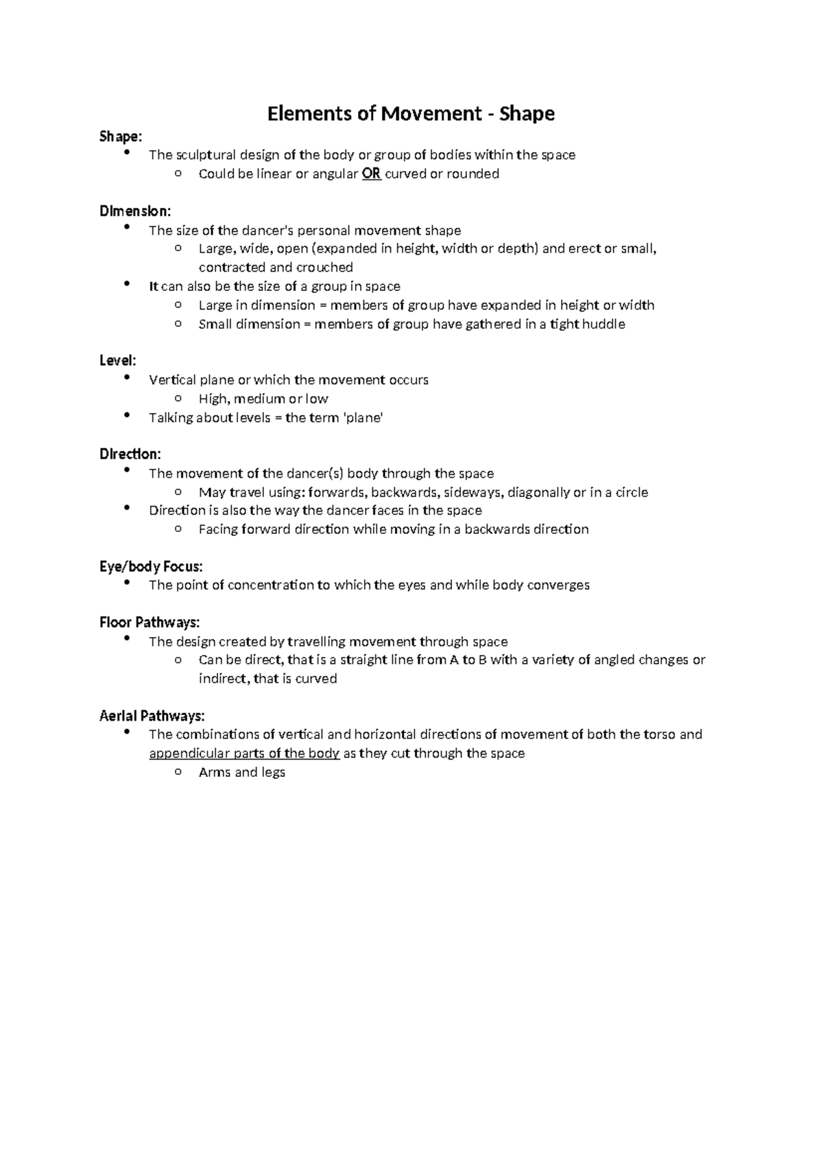 Elements of Movements (Shape) - Theory - Elements of Movement - Shape ...