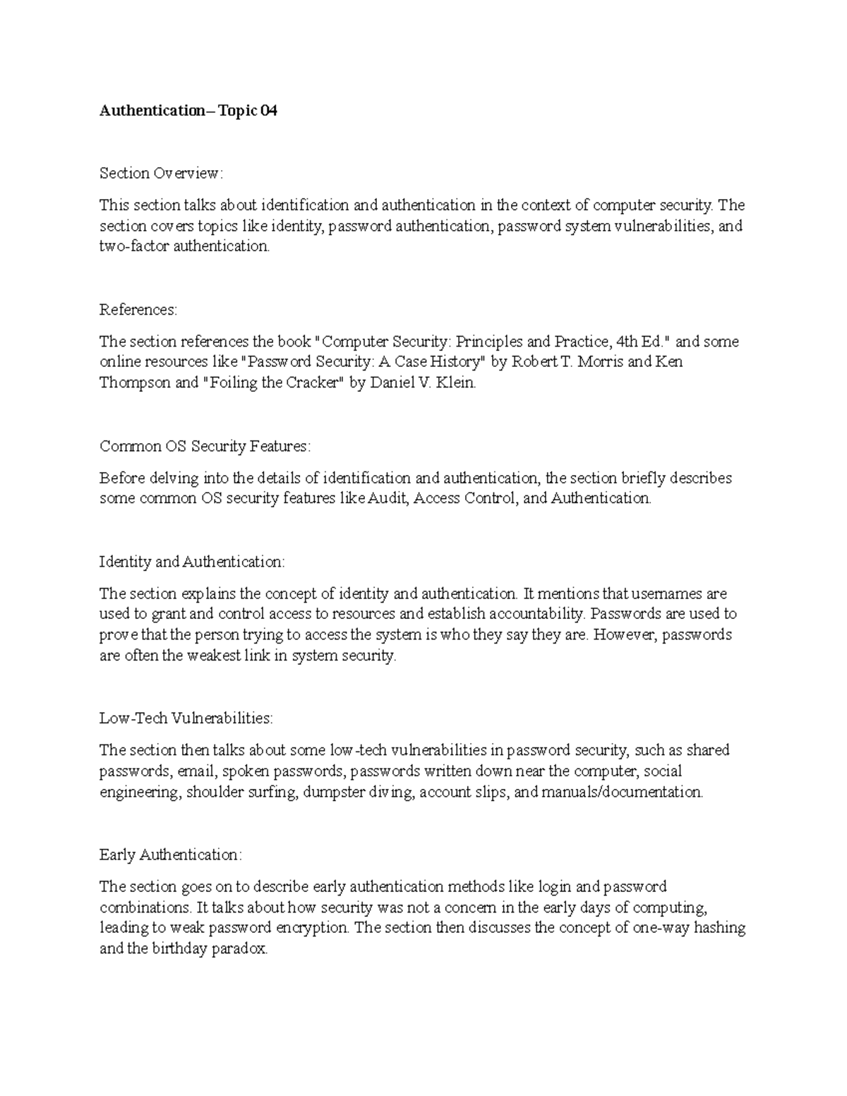Topic 04 Summarized Lecture Notes Authentication Topic 04 Section Overview This Section