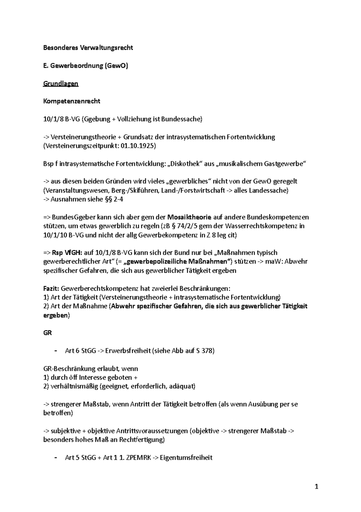 Gew O - GewO Zusammenfassung - Besonderes Verwaltungsrecht E ...