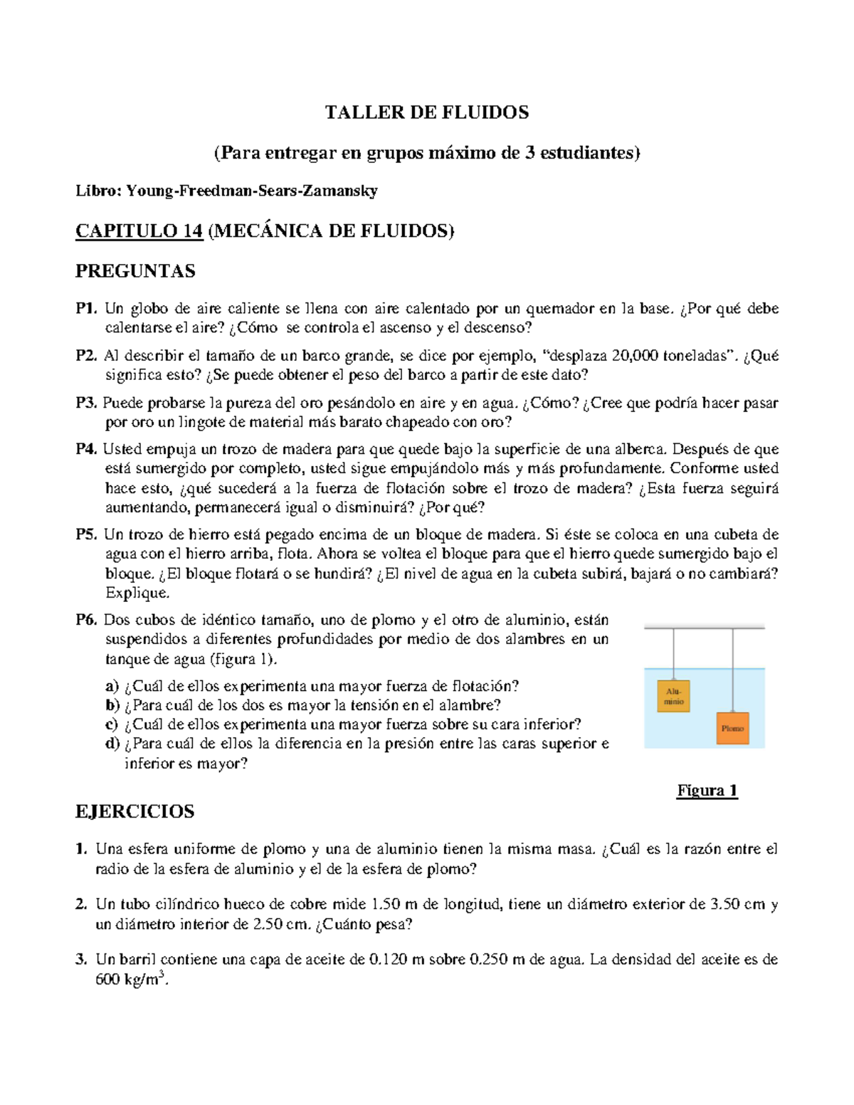 Taller 1 - Fluidos - TALLER DE FLUIDOS (Para entregar en grupos máximo ...